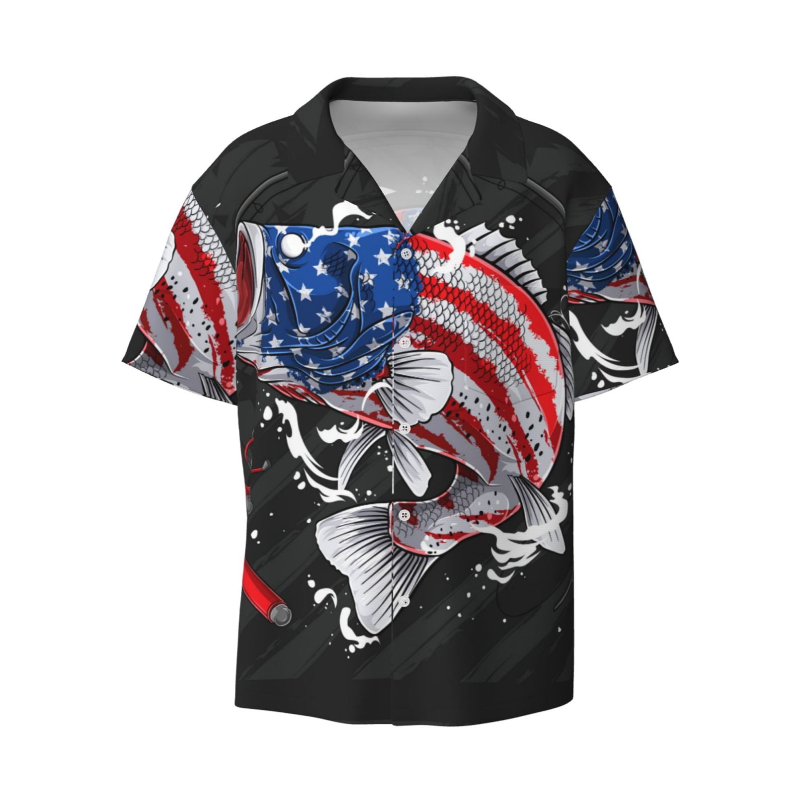Honeii 's Largemouth Bass Fish in USA for men's short-sleeved button-up ...