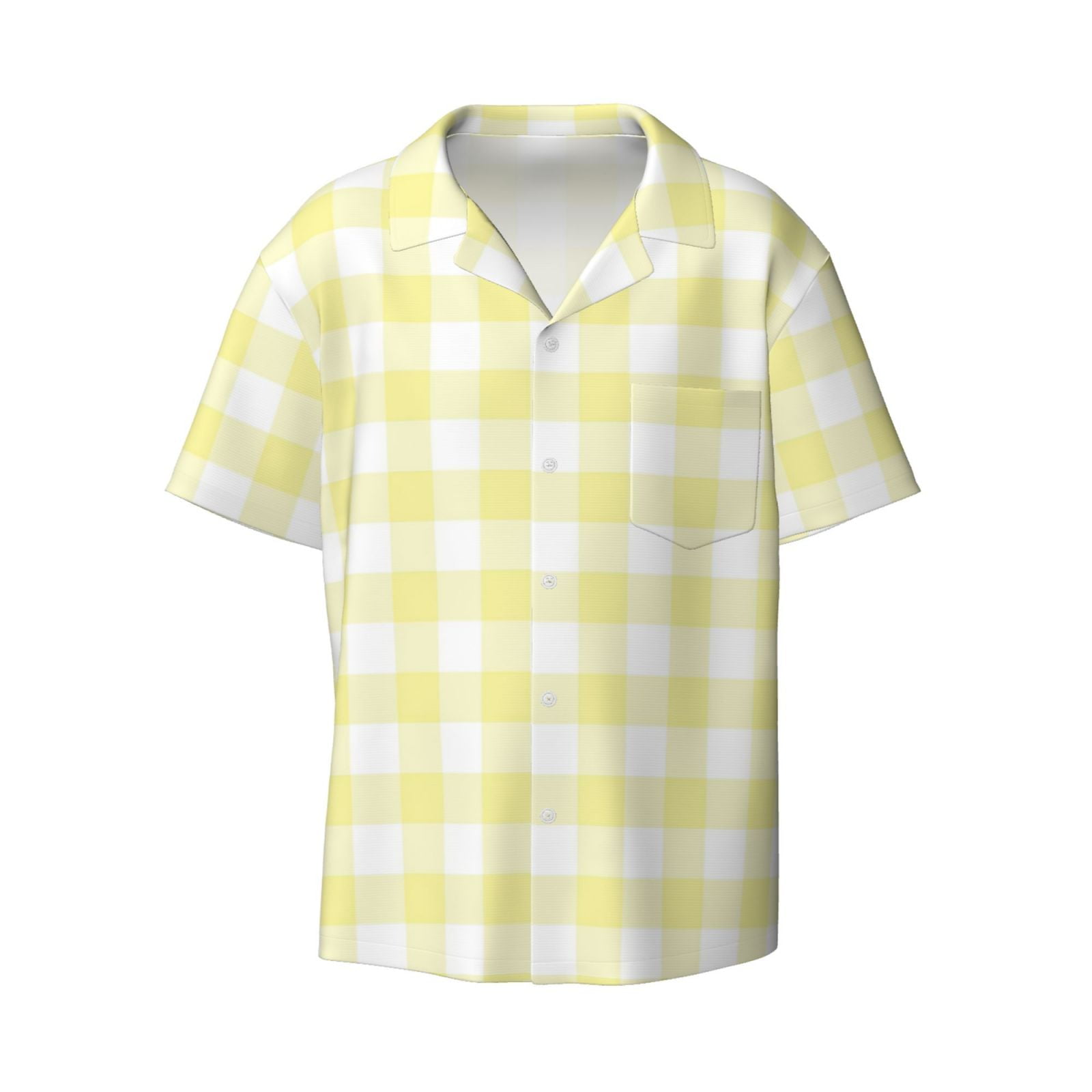 Honeii 's Lemon Yellow Checkboard for men's short-sleeved button-up ...