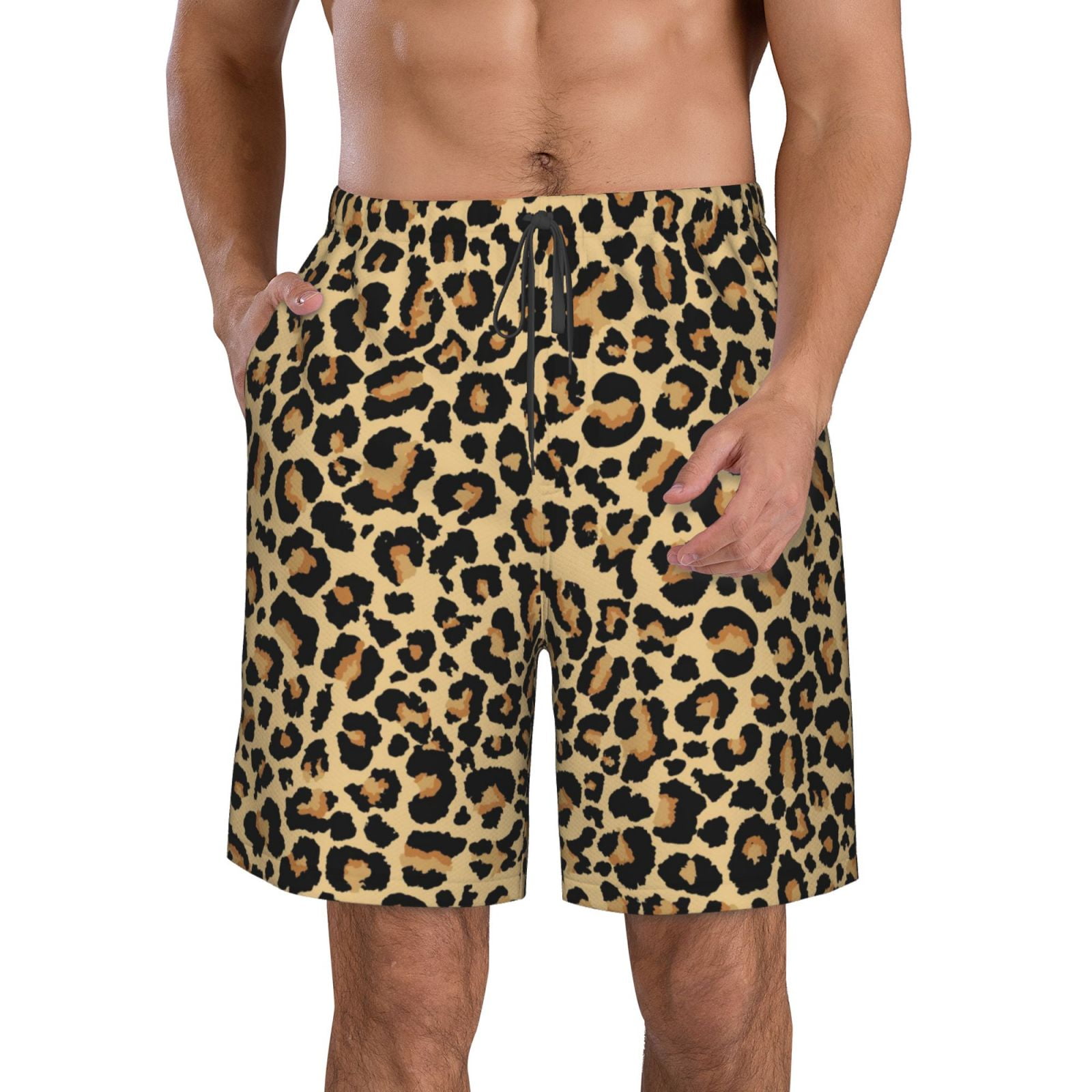 Honeii's Leopard Print Print Mens Swim Trunks Quick Dry Swim Shorts ...