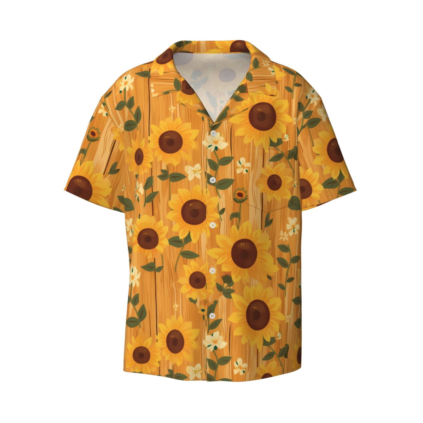 Honeii 's Modern Wood Grain Sunflower for men's short-sleeved button-up ...
