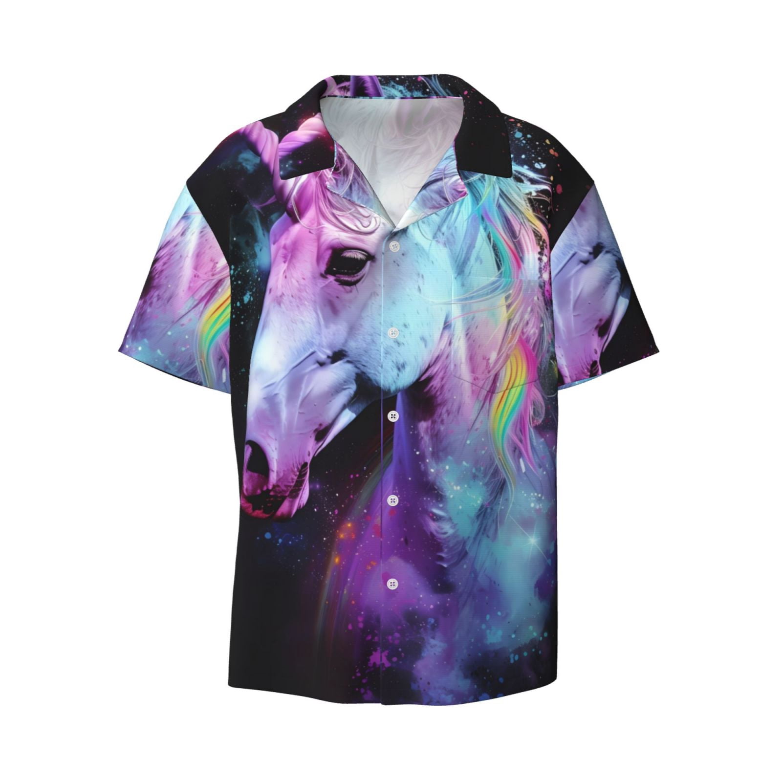 Honeii 's Rainbow Spotted White Horse for men's short-sleeved button-up ...