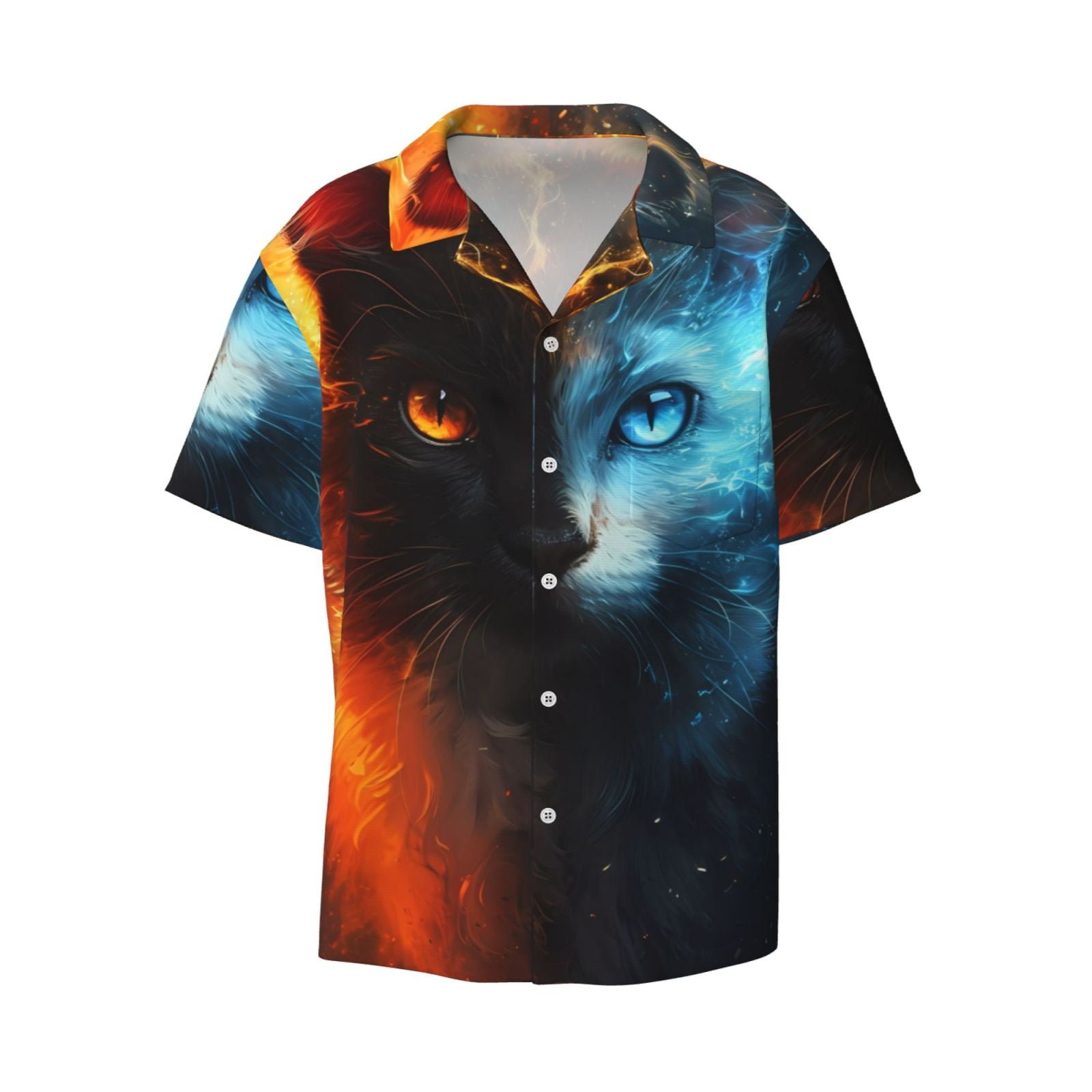 Honeii 's Red And Blue Fire Cat for men's short-sleeved button-up ...