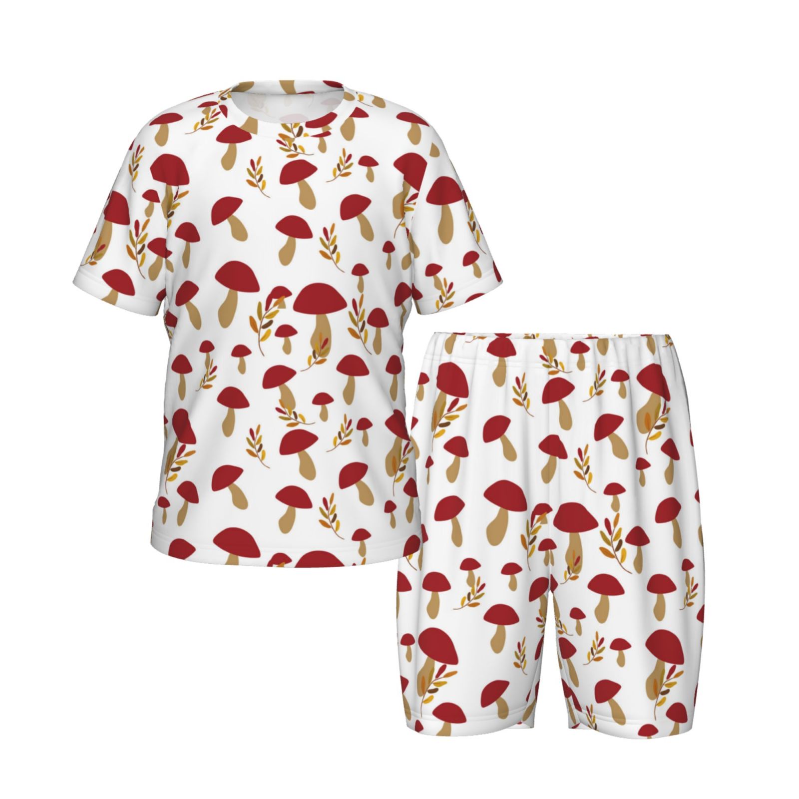Honeii's Red Mushroom Print Short-Sleeved Summer Pajama Set, a stylish ...