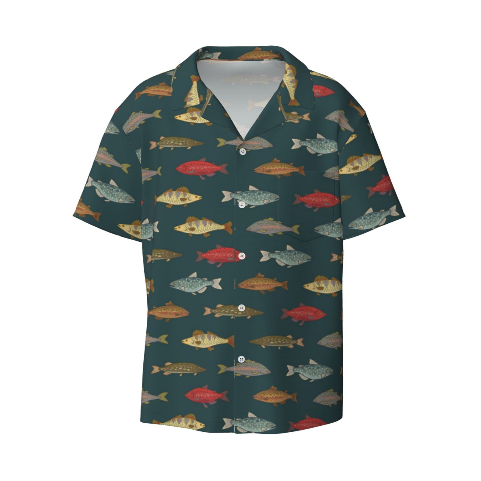 Honeii 's River Freshwater Fish for men's short-sleeved button-up ...