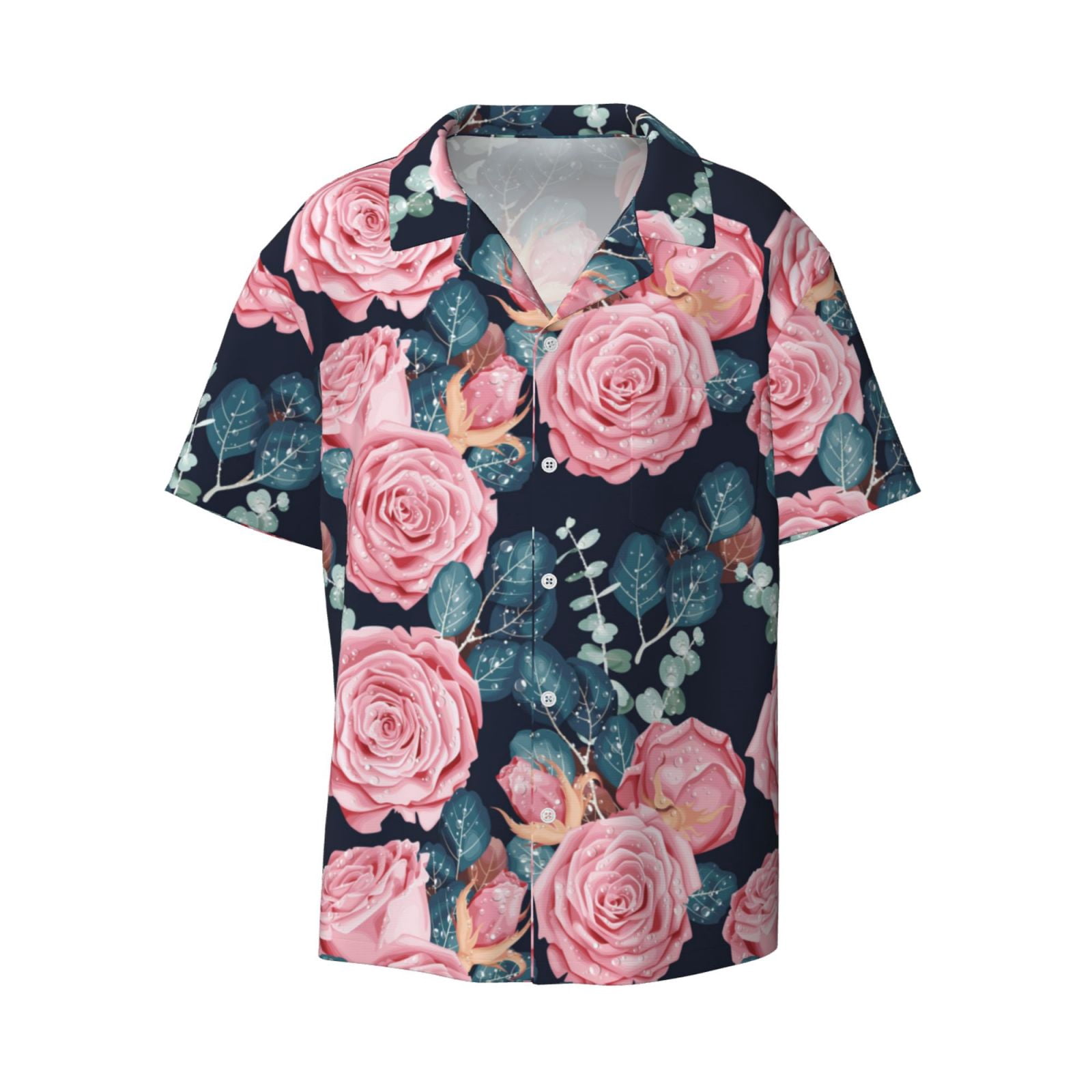 Honeii 's Rose Flowers for men's short-sleeved button-up collared shirt ...