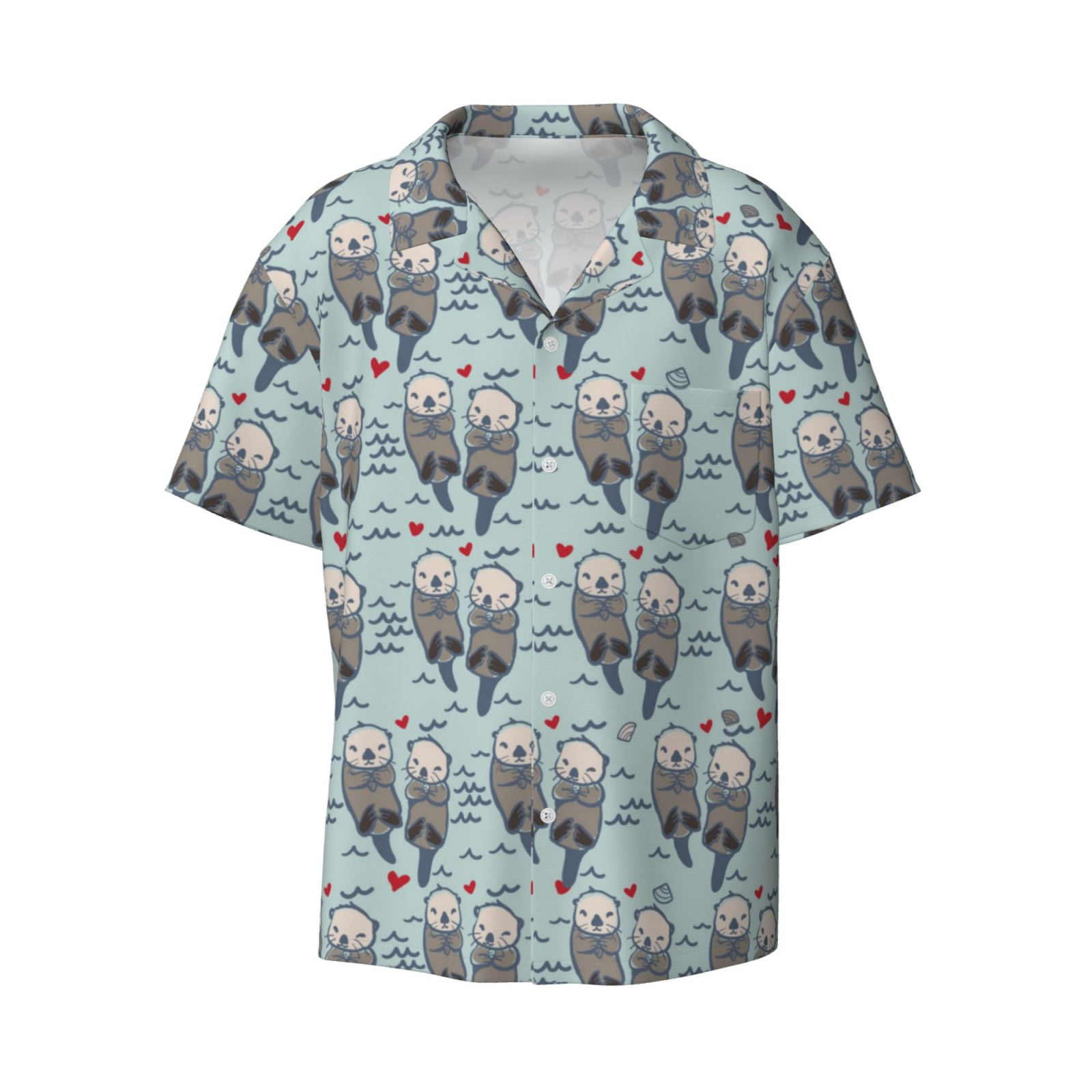Honeii 's Sea Otter for men's short-sleeved button-up collared shirt ...