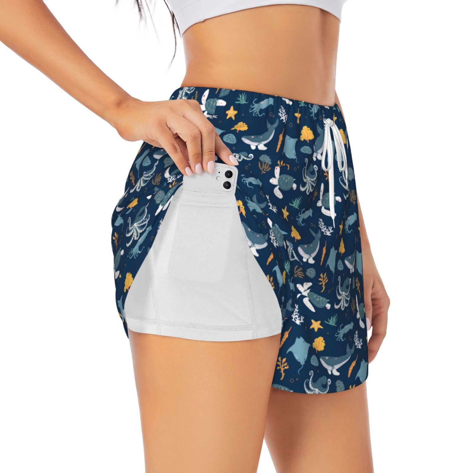 Honeii's Sea Turtle print a double-layered women's running short, ideal ...