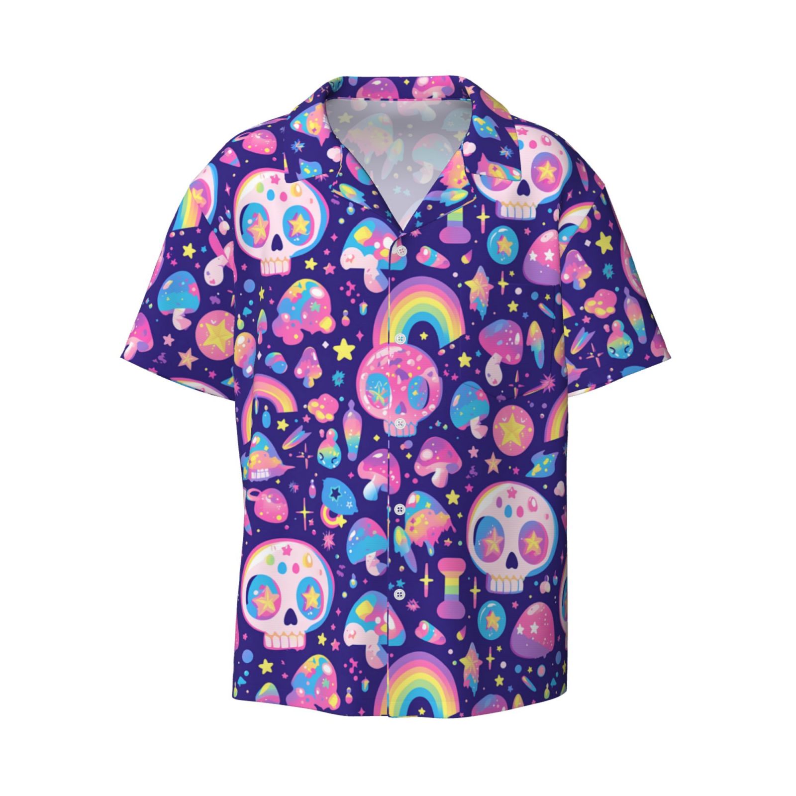 Honeii 's Skull mushroom rainbow for men's short-sleeved button-up ...