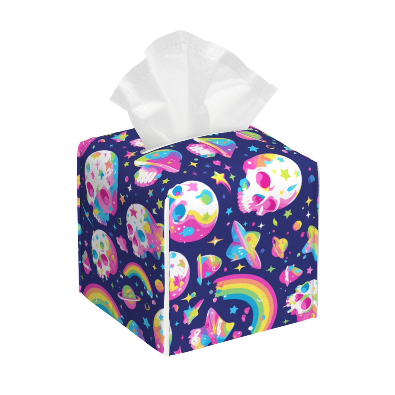Honeii 's Skull mushroom rainbow space for Leather Square Tissue Box ...