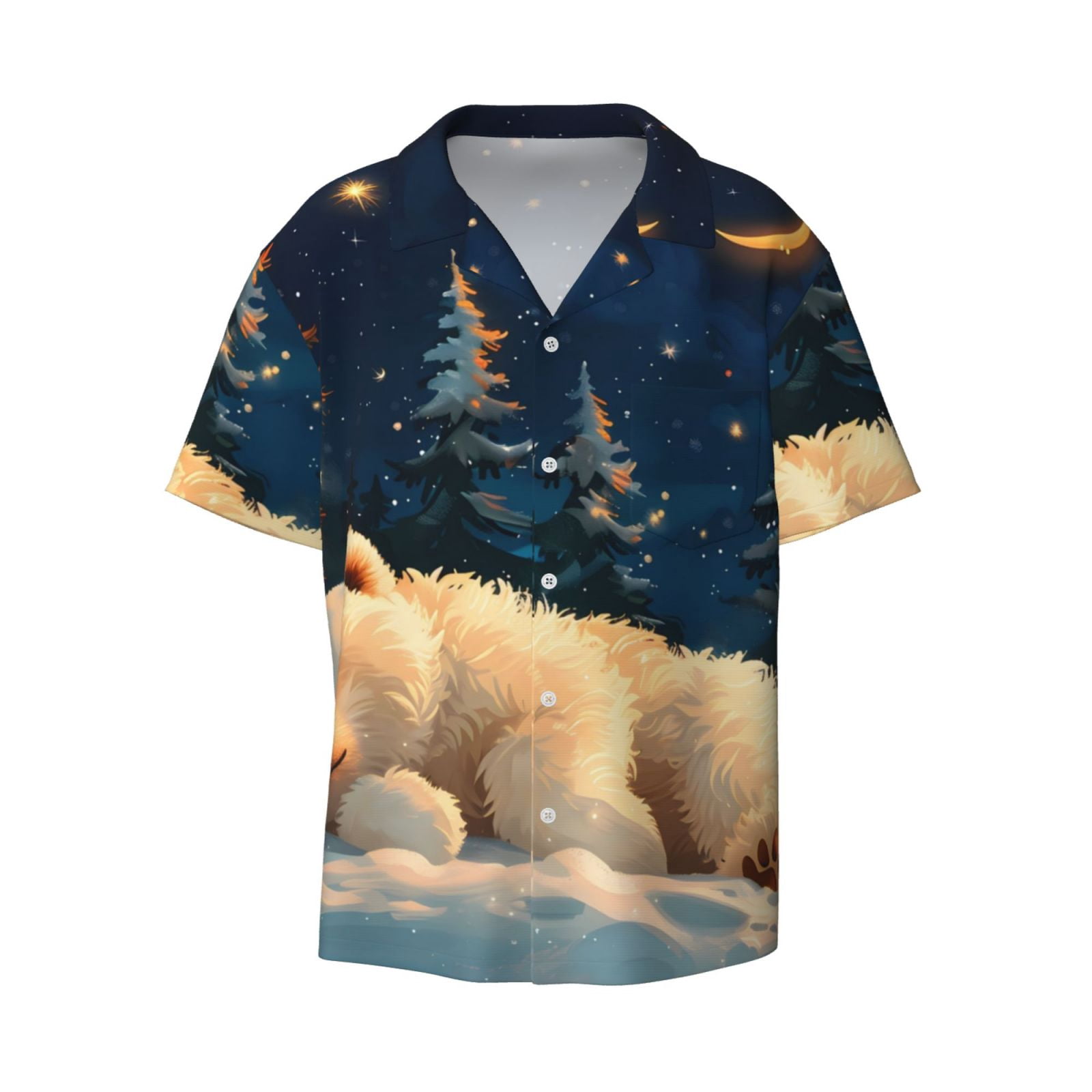 Honeii 's Starry Sky Sleep White Bear for men's short-sleeved button-up ...