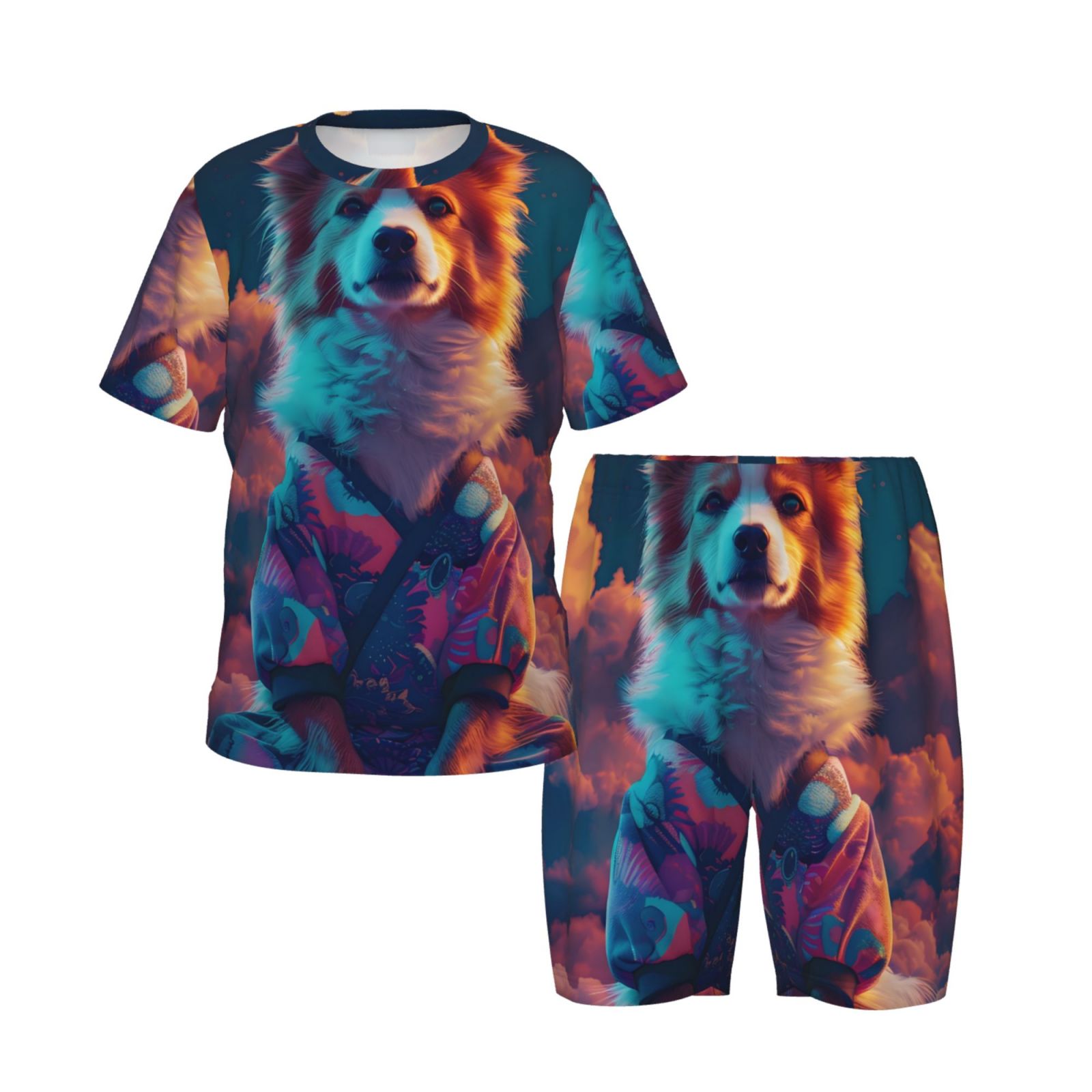 Honeii's Starry Sky White Cloud Puppy Print Short-Sleeved Summer Pajama ...