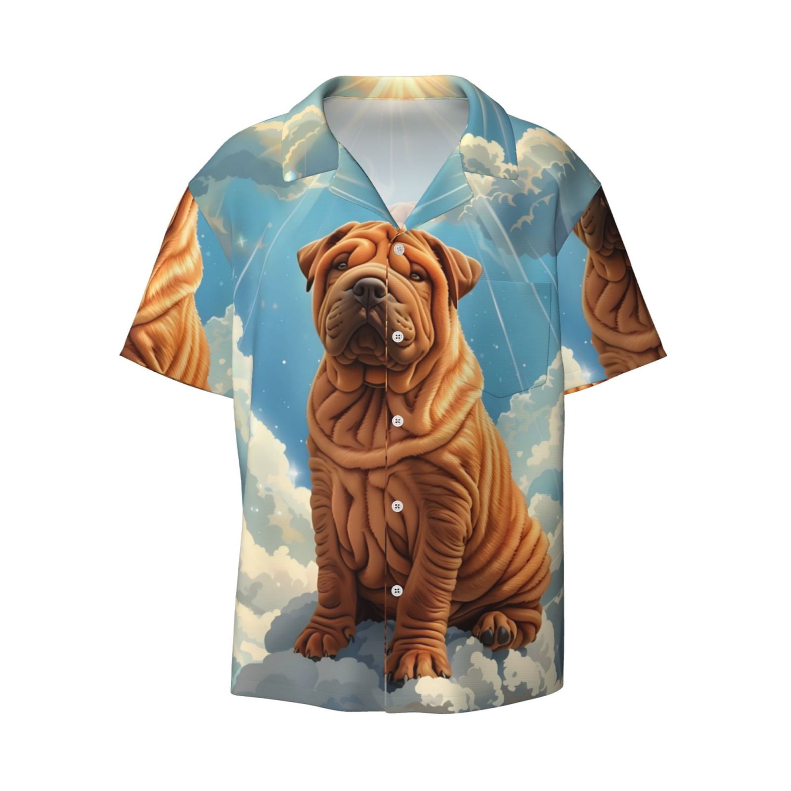 Honeii 's Sunshine Cloud Bulldog for men's short-sleeved button-up ...