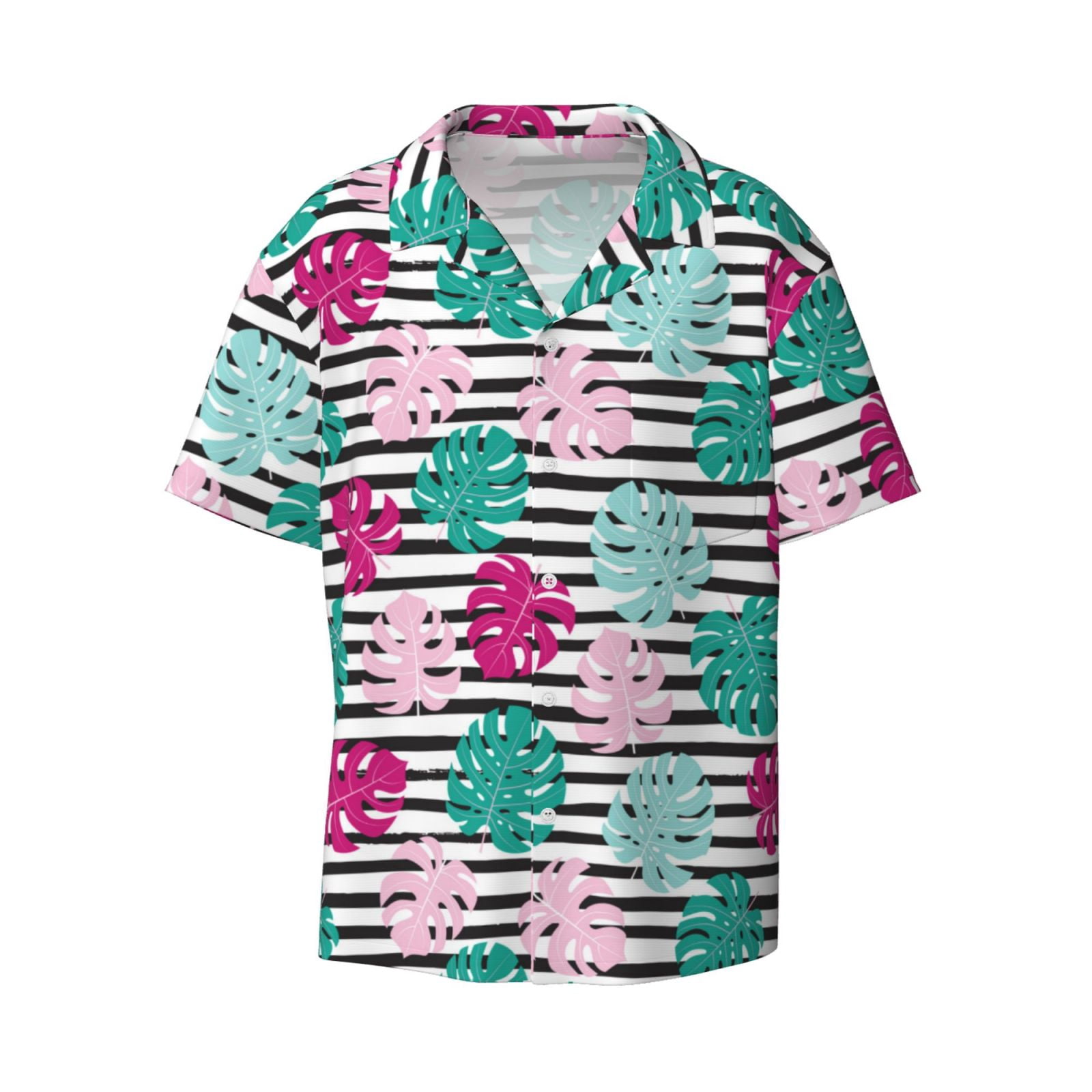 Honeii 's Tropical Leaves for men's short-sleeved button-up collared ...