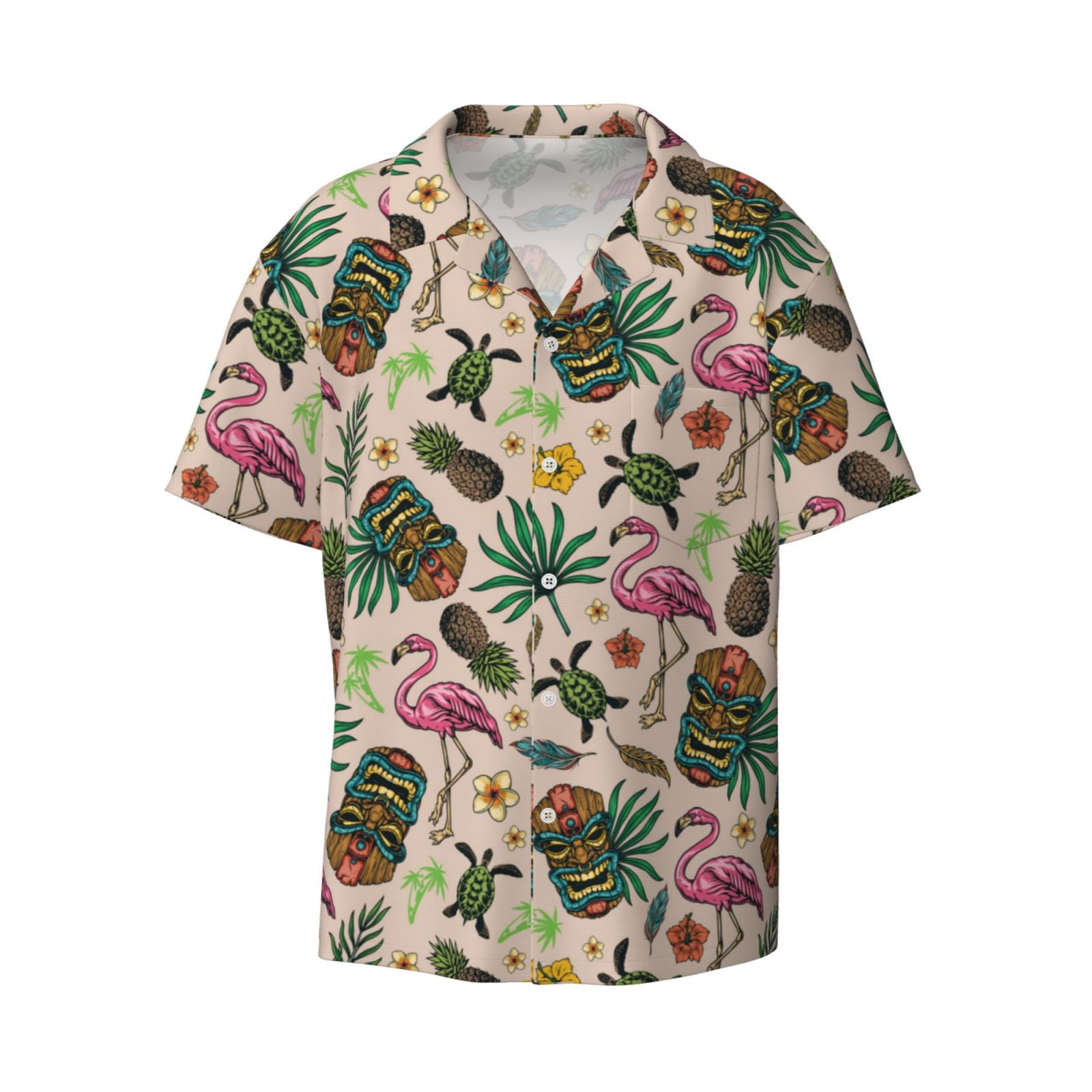 Honeii 's Tropical Mask Flamingo for men's short-sleeved button-up ...