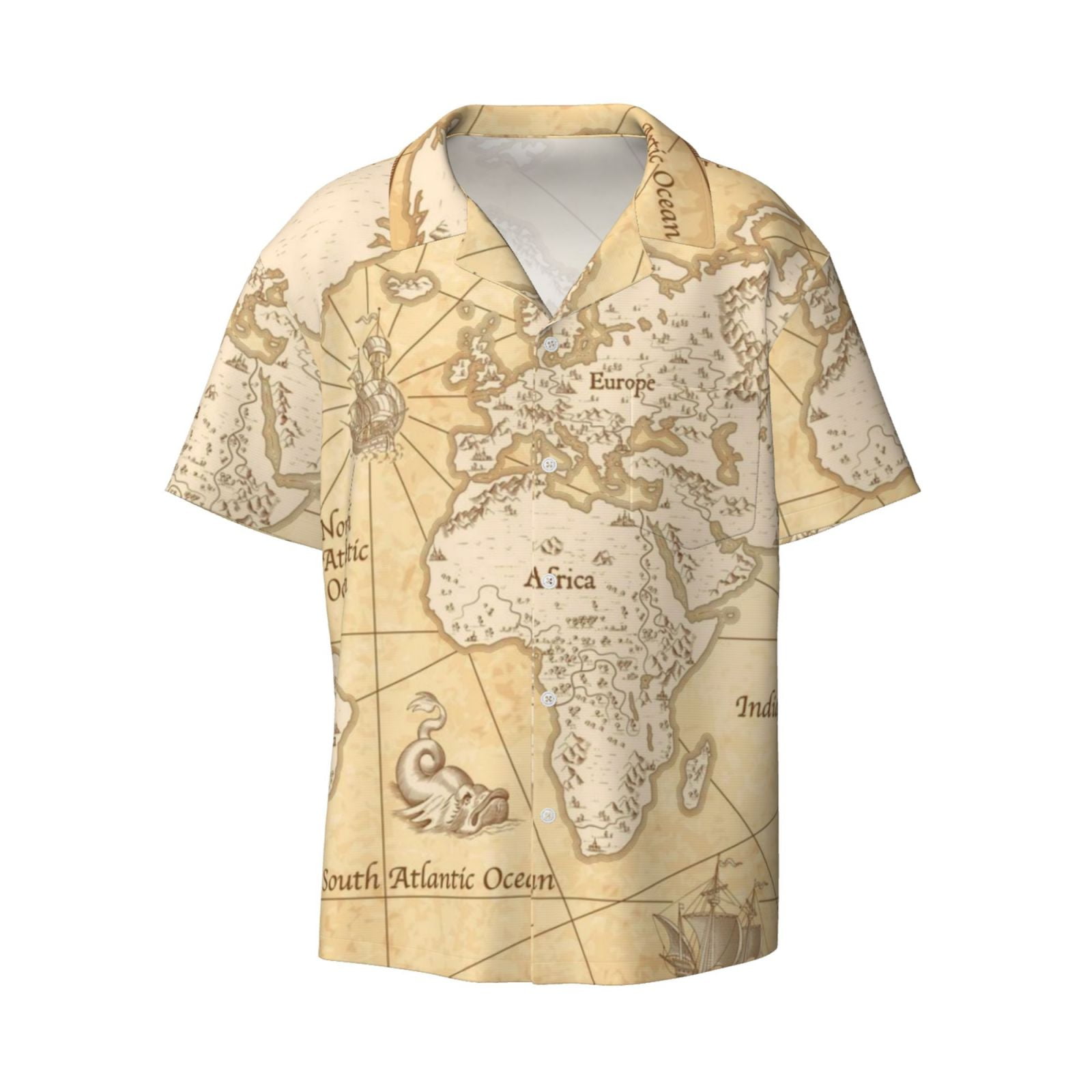 Honeii 's World Map for men's short-sleeved button-up collared shirt ...