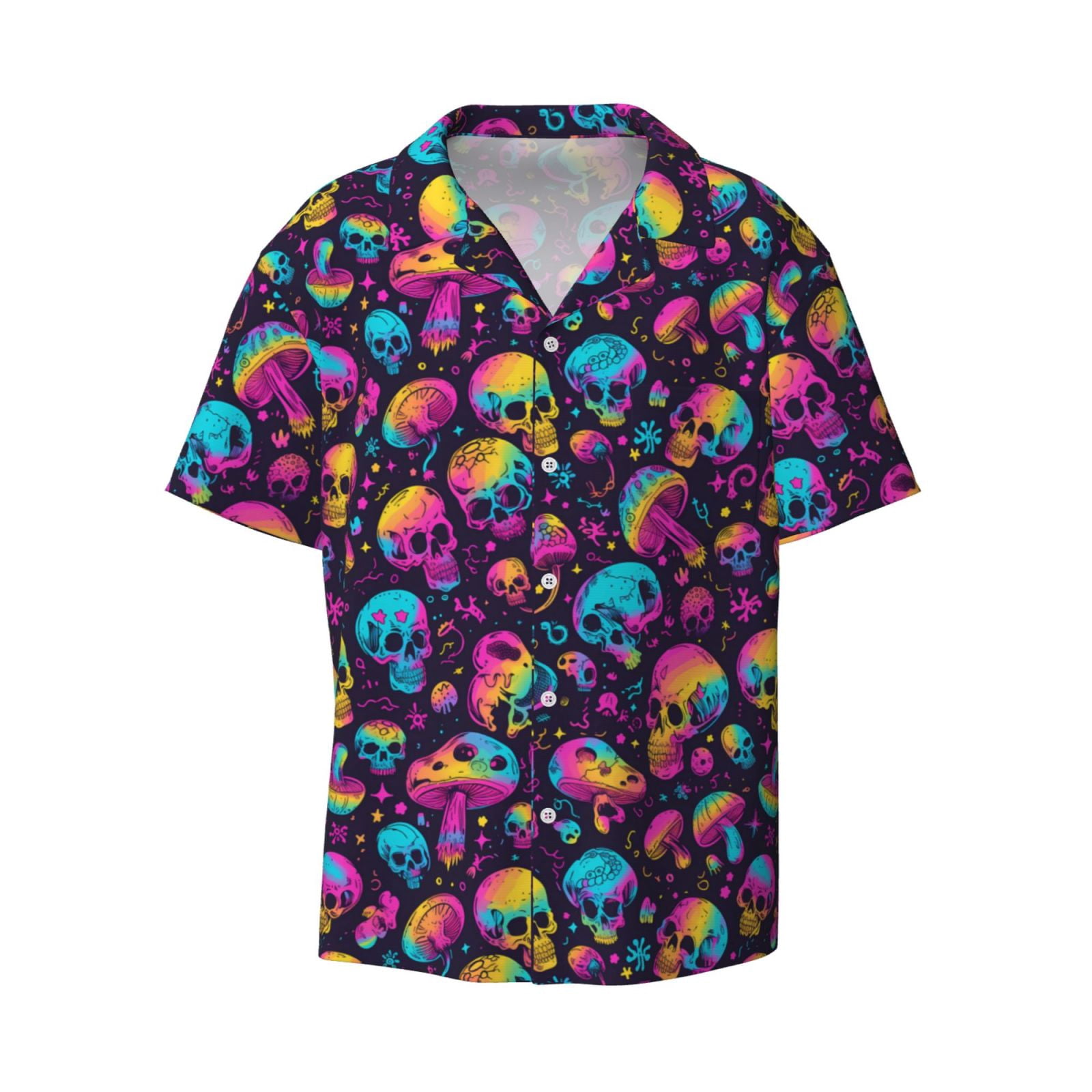 Honeii 's rainbow color mushroom Skull for men's short-sleeved button ...