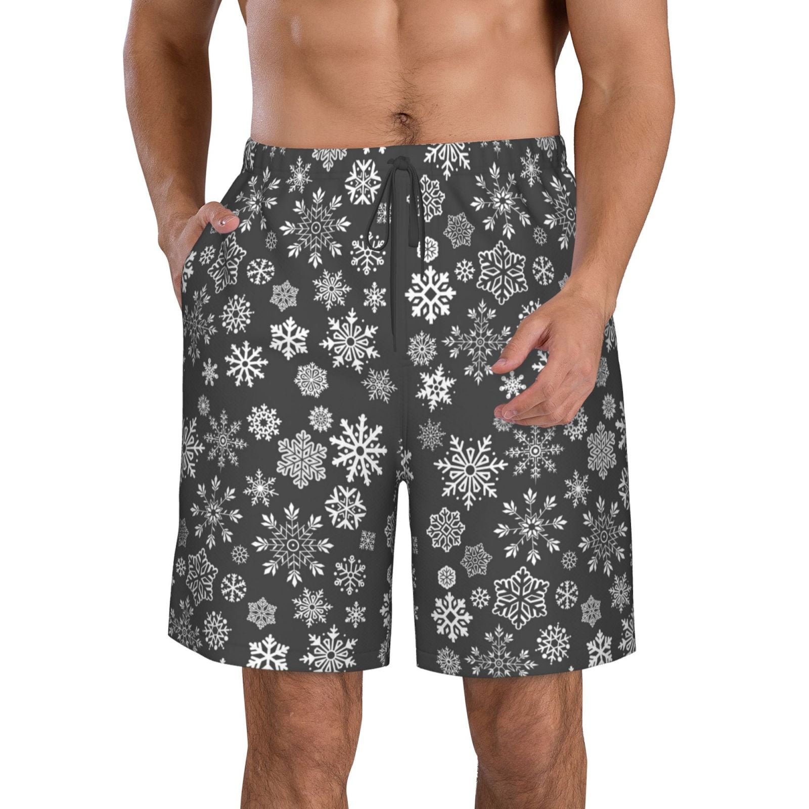 Honeii's simple white Snowflake Print Mens Swim Trunks Quick Dry Swim ...