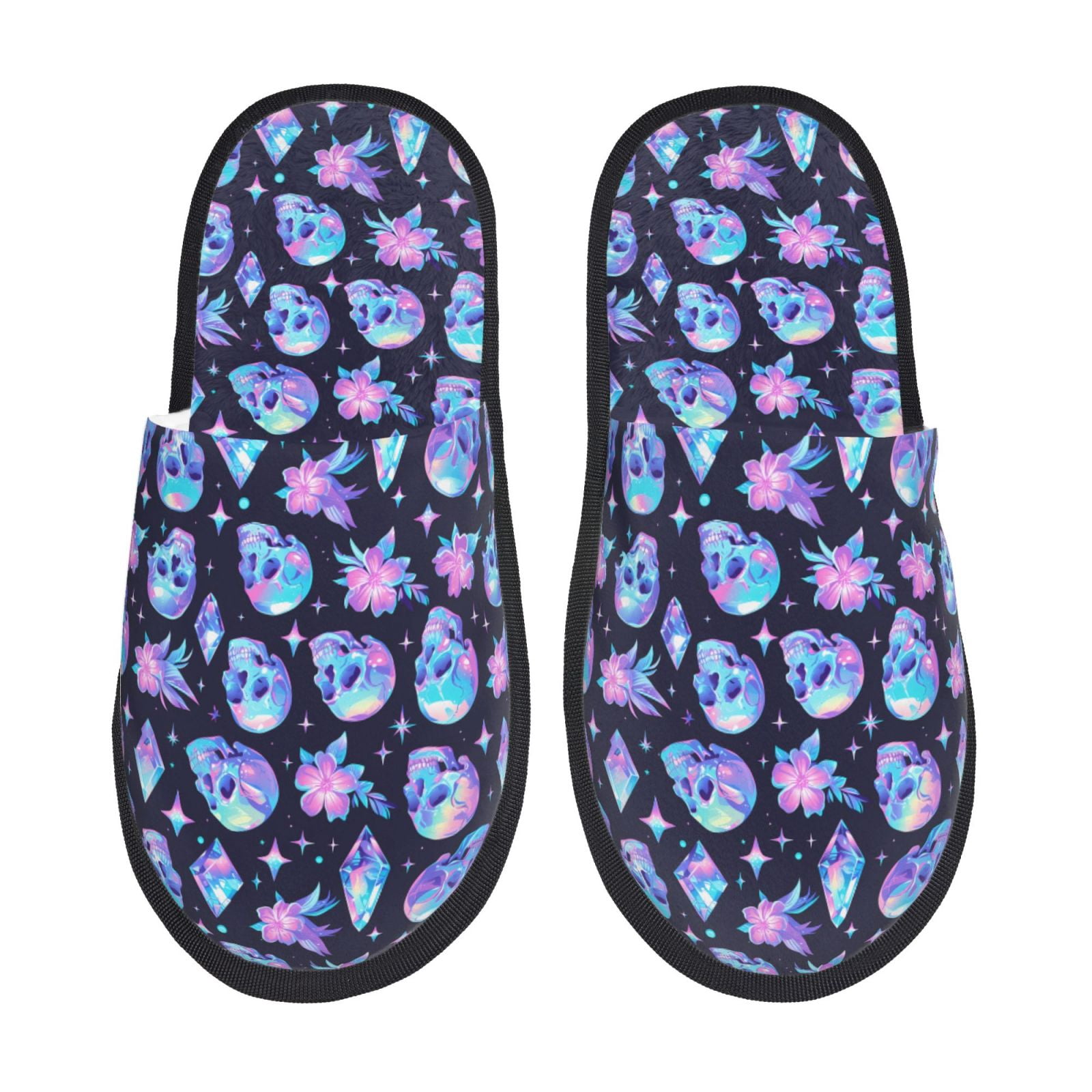 Honeii star Skull flower crystal print Slippers Memory Foam House ...
