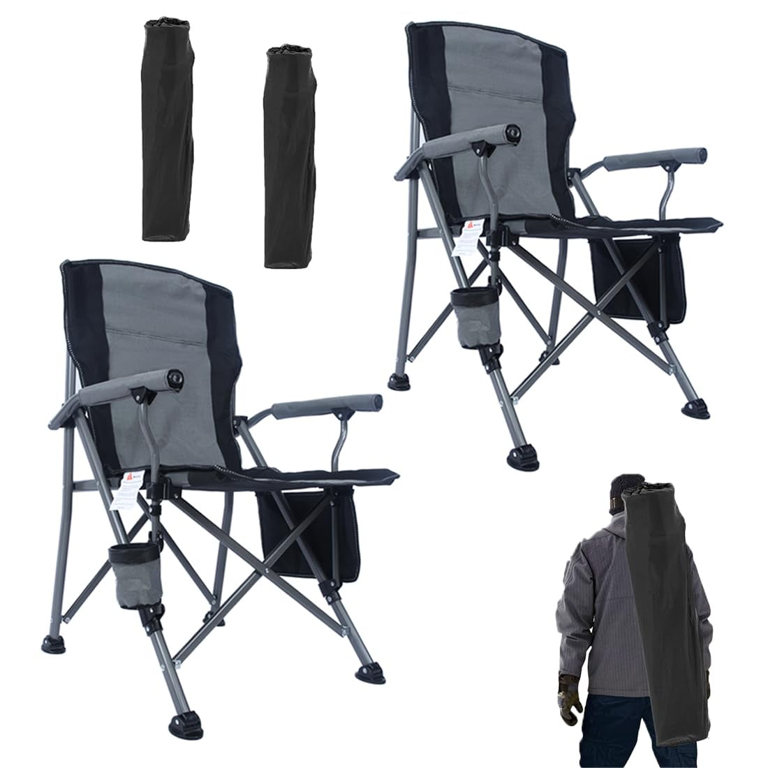 Honeilife 2 Pack Folding Camping Chair Adult Support 330lbs, Heavy Duty ...
