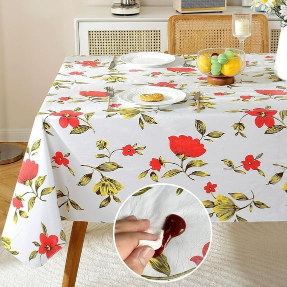 SASTYBALE Tablecloth with Flannel Backing, Waterproof Vinyl Rectangle ...