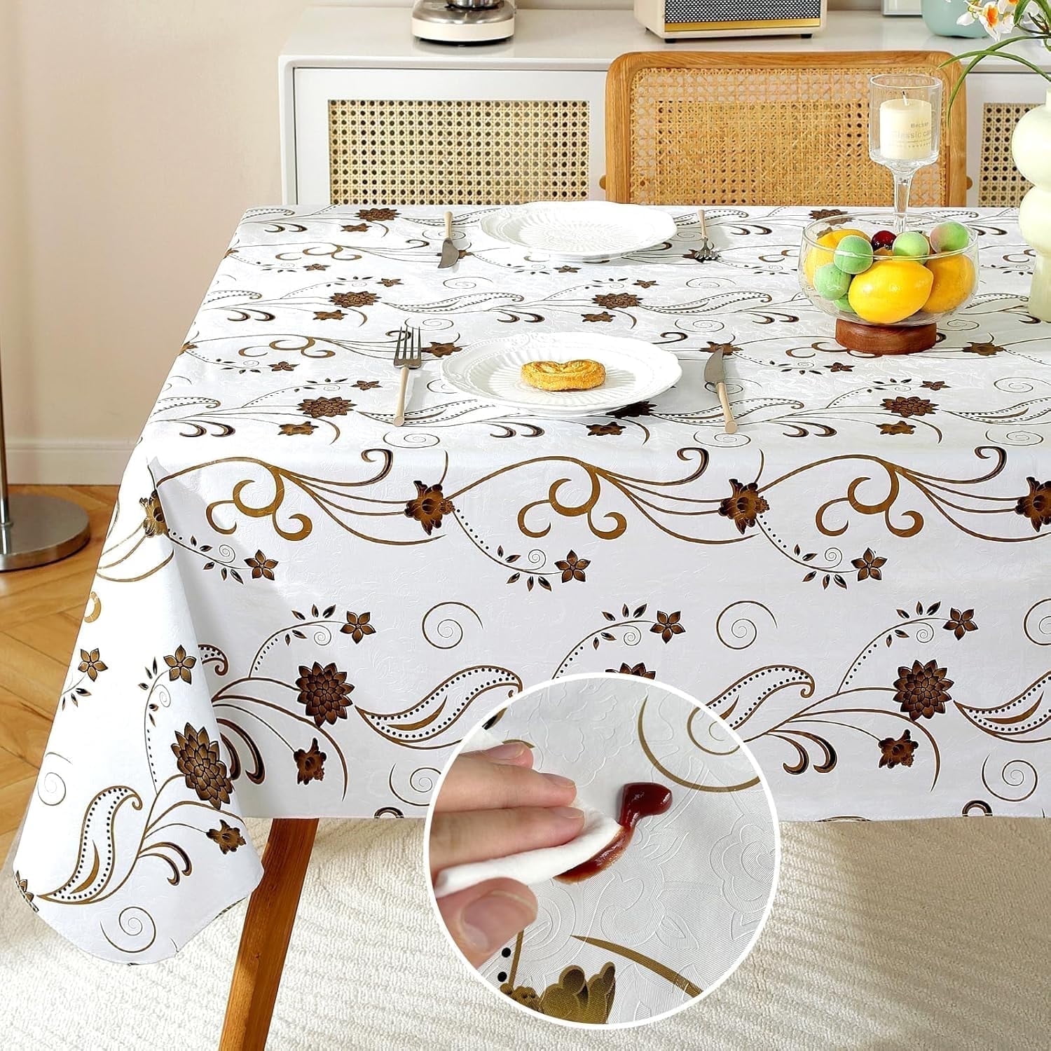 SASTYBALE Tablecloth with Flannel Backing, Waterproof Vinyl Rectangle ...