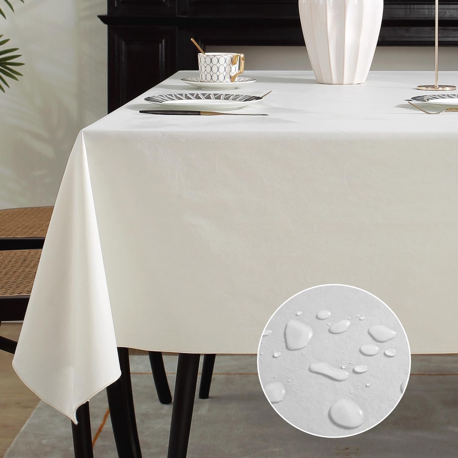 Honellaty Waterproof Vinyl Rectangle Tablecloth with Flannel Backing ...