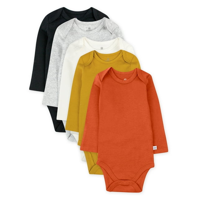Honest Baby Clothing Organic Cotton Baby Long Sleeve Bodysuits, 5-Pack ...