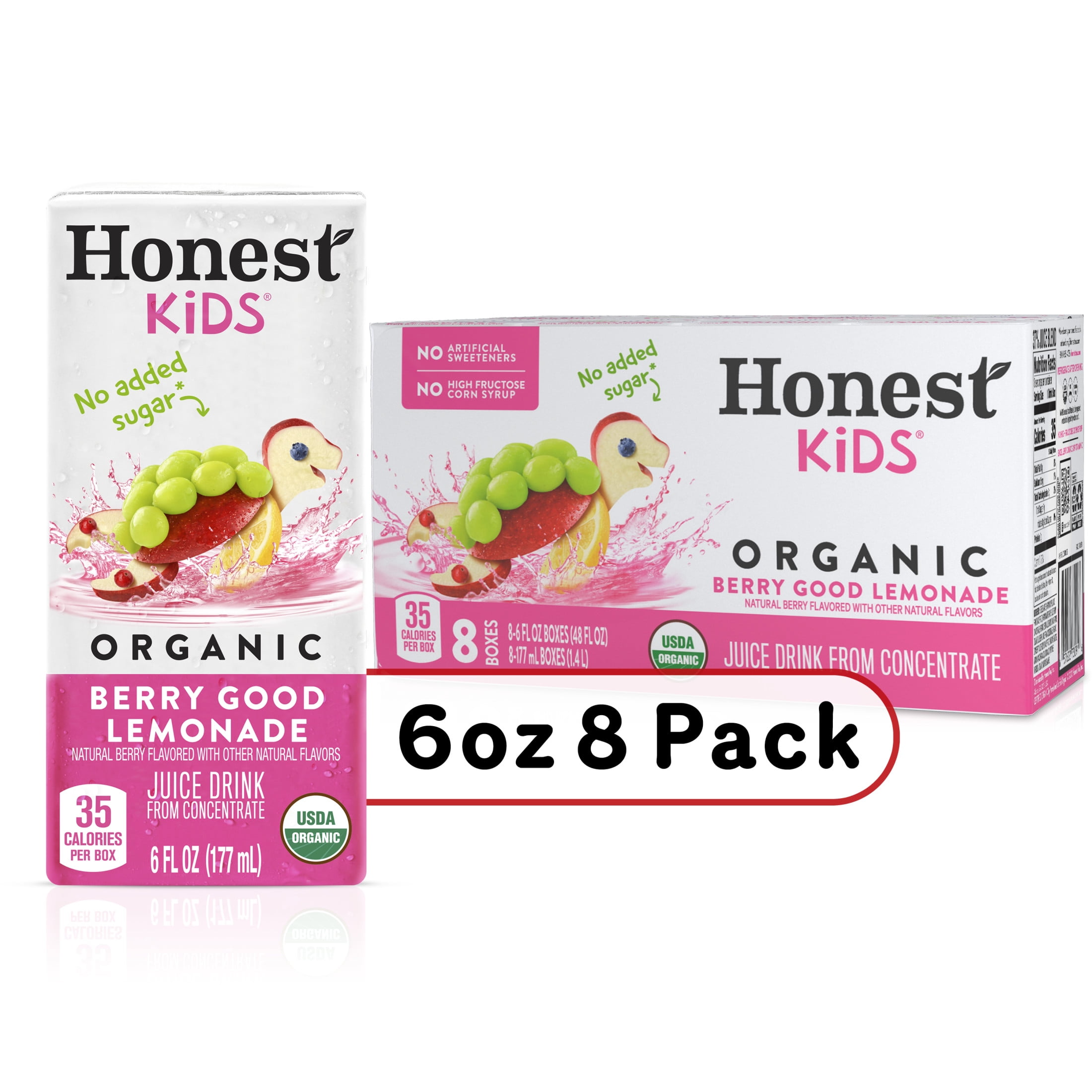 Honest Kids Organic Berry Lemonade, 8 Juice Boxes, 6 fl oz each, Dye Free - Walmart.com