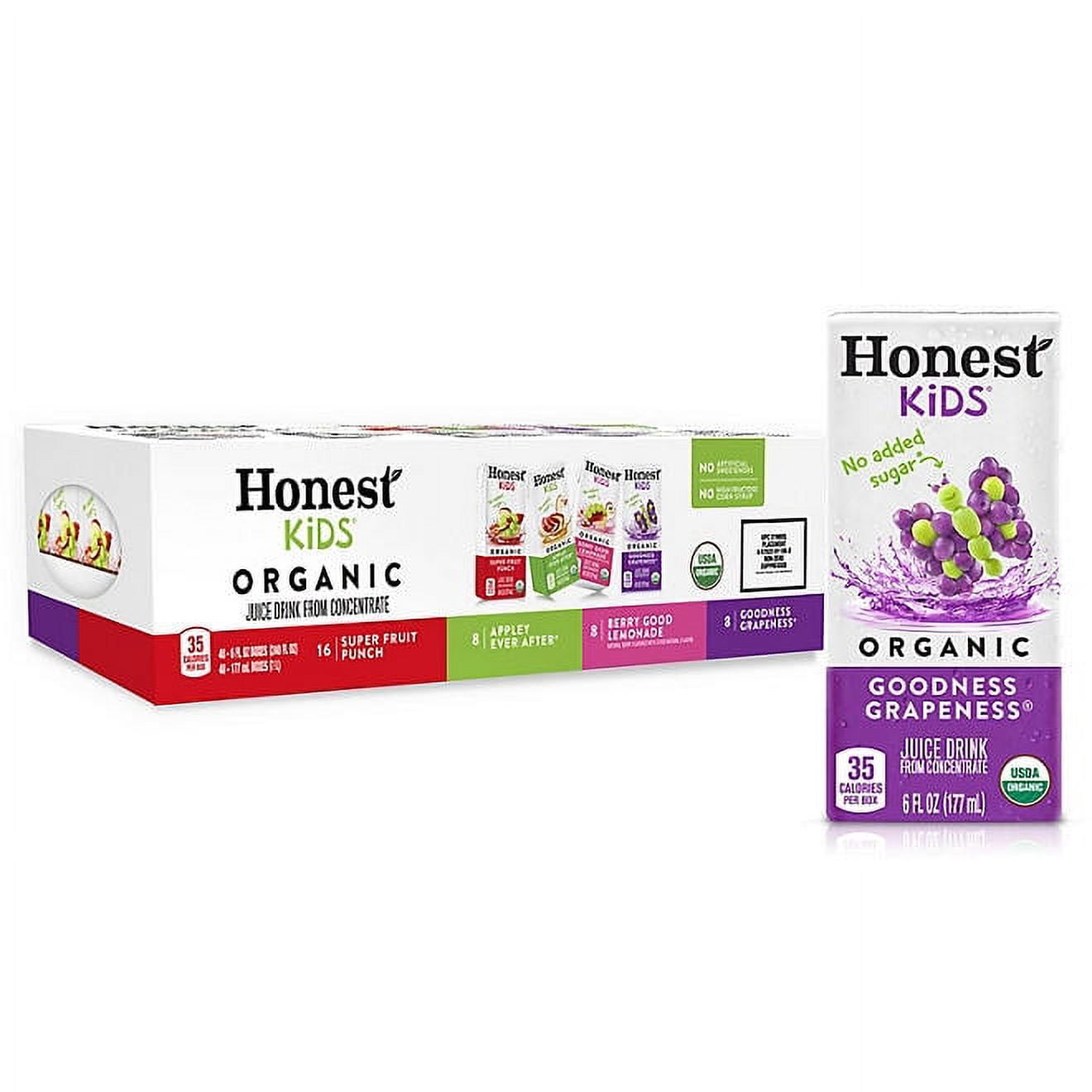 Honest Kids Organic Fruit Juice Drink, Variety Pack, 6oz Boxes, 40 ...