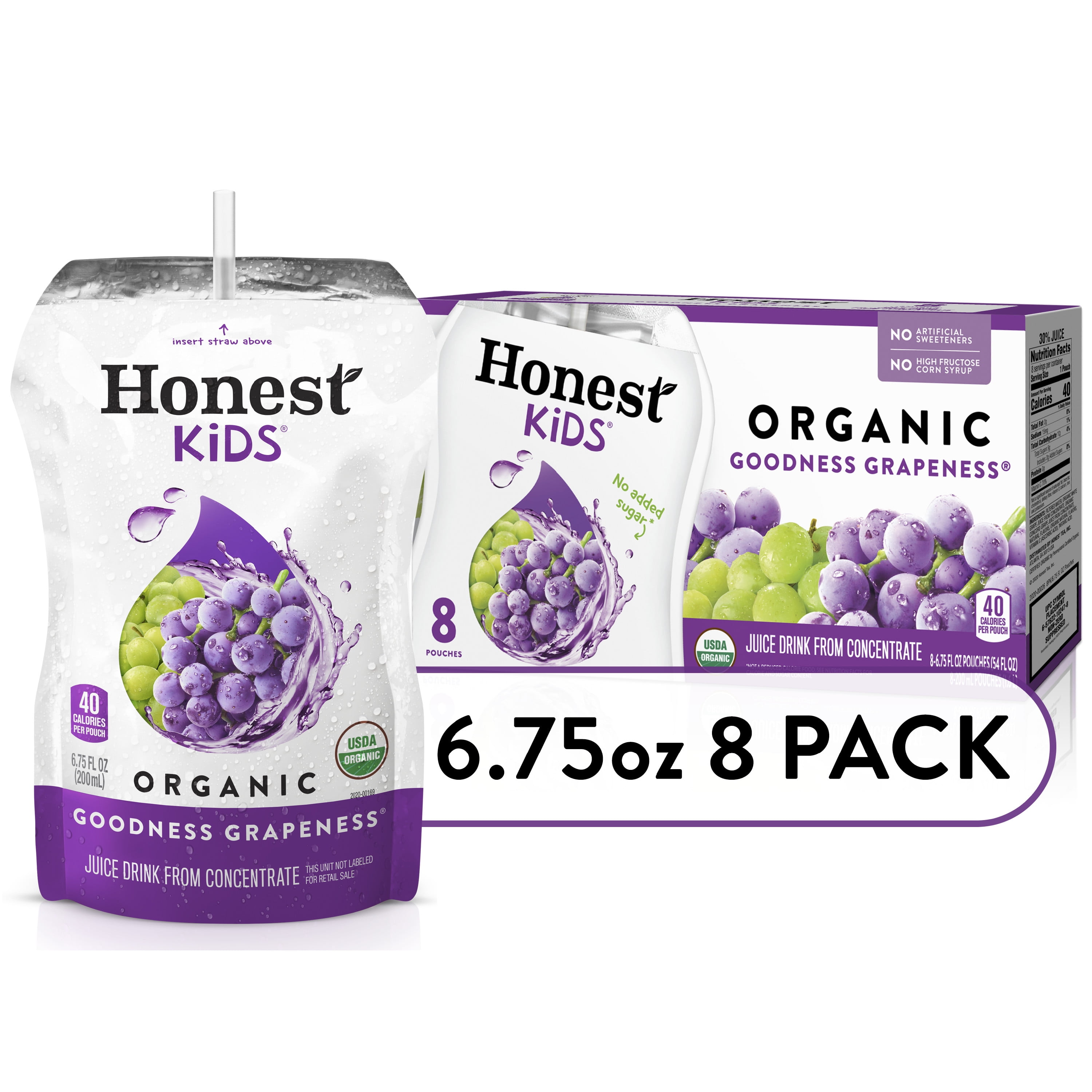 Honest Kids Organic Goodness Grapeness Grape Fruit Juice, 6.75 fl oz, 8 ...