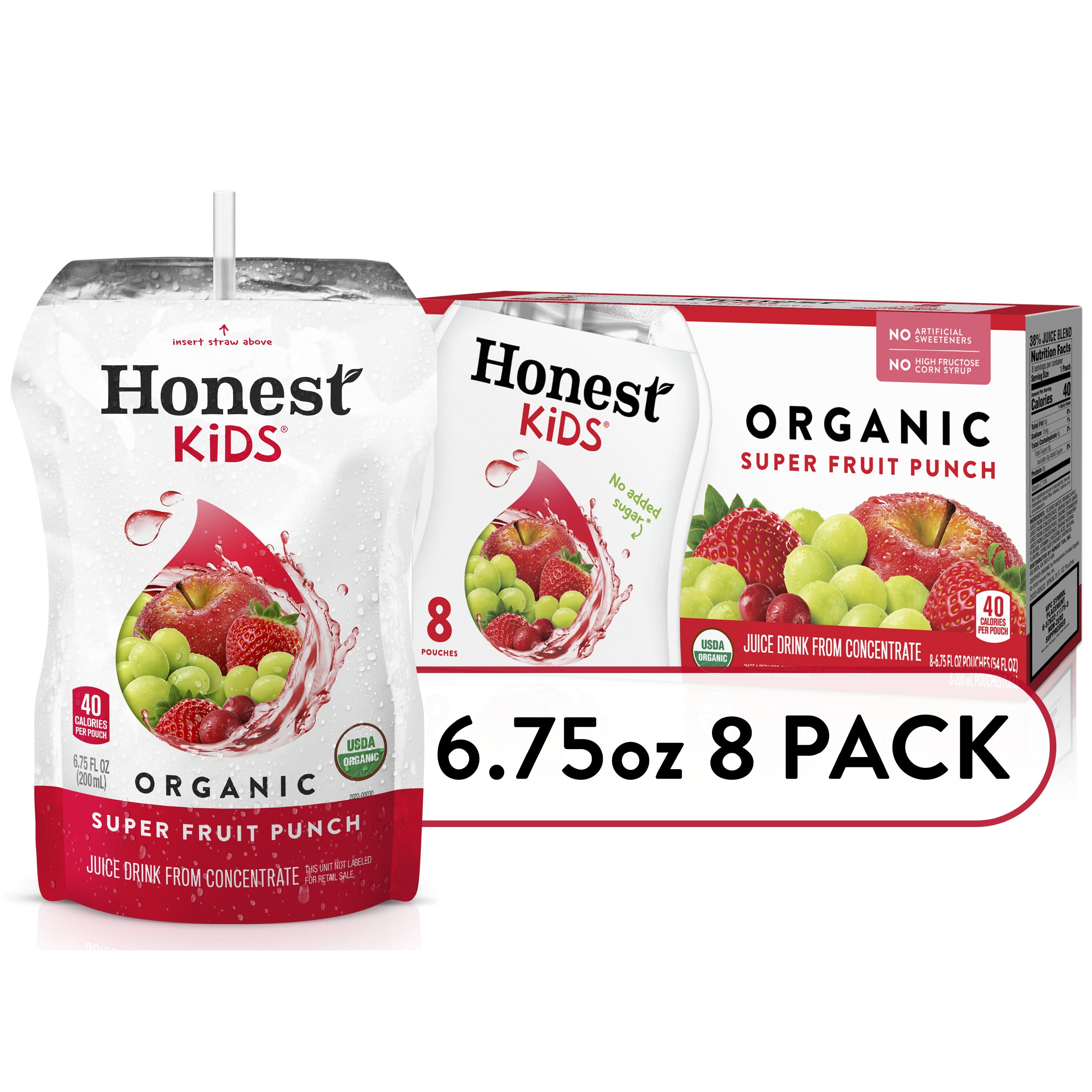 Honest Kids Organic Super Fruit Punch Juice, 6.75 fl oz, 8 Pouches ...