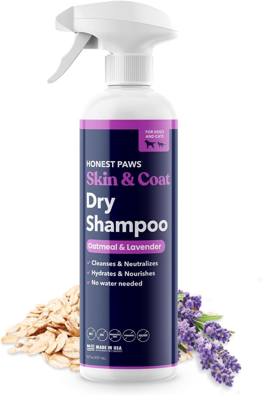 Honest Paws Dog Dry Shampoo, Waterless Shampoo, 16 oz Oatmeal ...