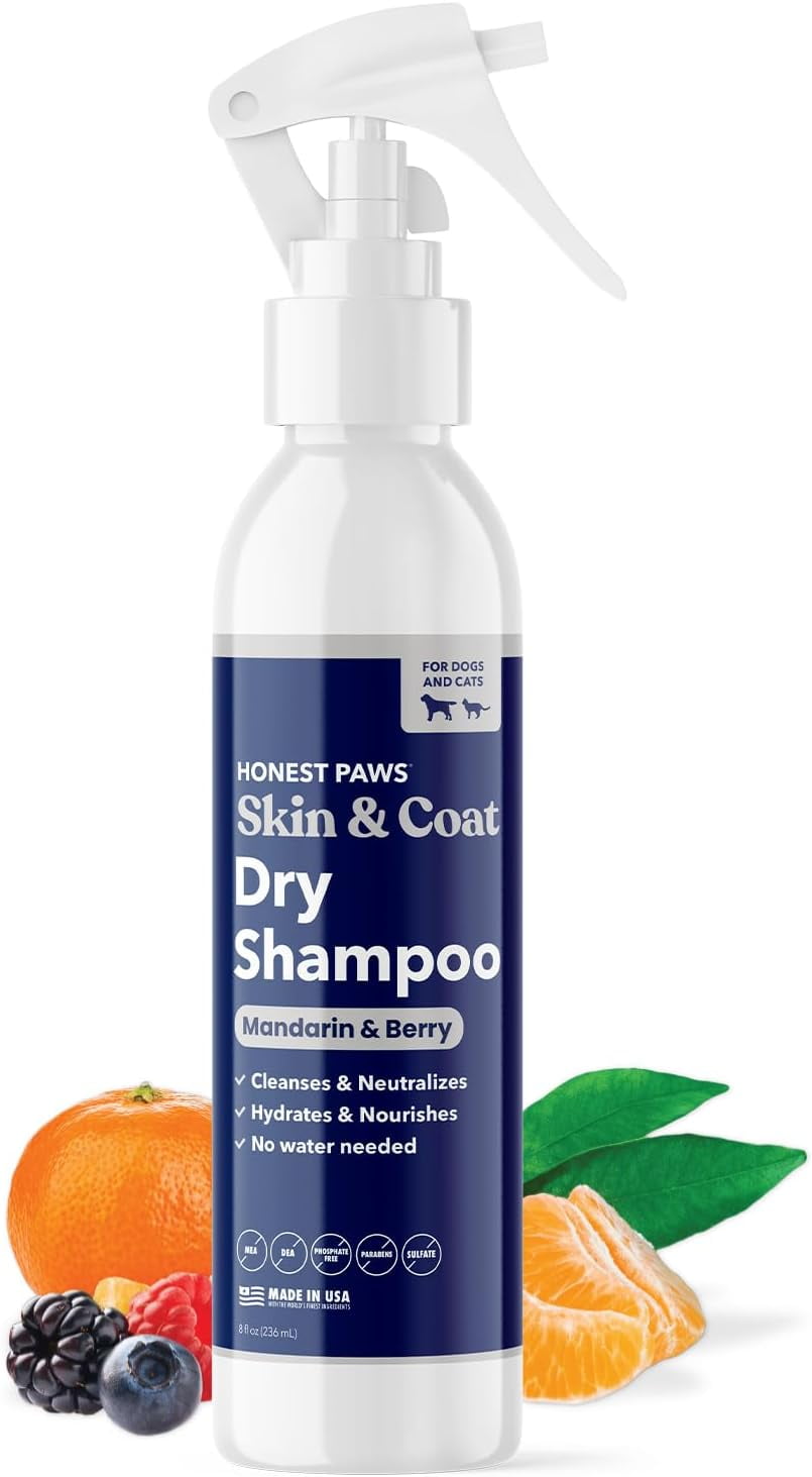Honest Paws Dog Dry Shampoo, Waterless Shampoo, 8 oz Mandarin & Berry ...