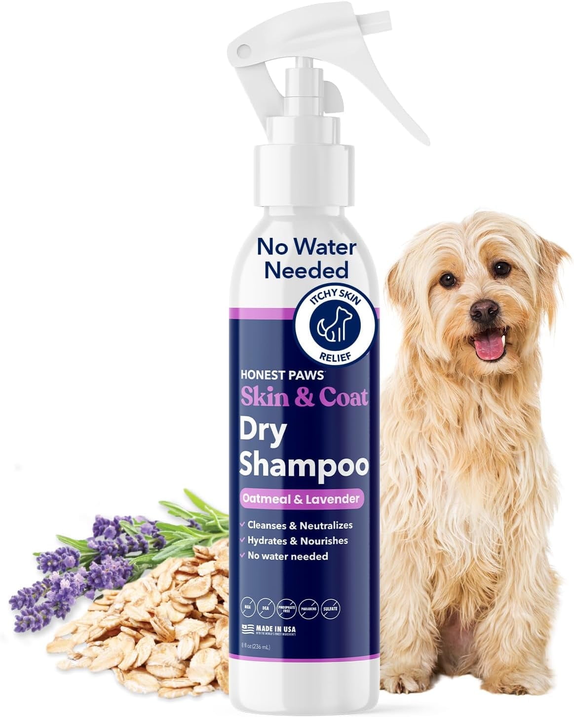Honest Paws, Dog Dry Shampoo, 8 oz, Waterless Oatmeal & Lavender ...