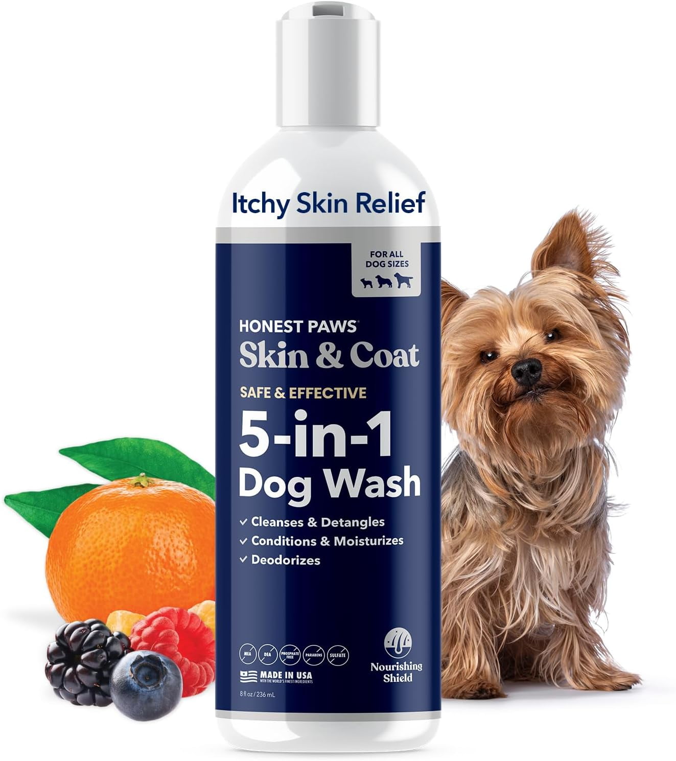 Honest Paws Dog Shampoo Plus Conditioner, 8 oz Mandarin & Berry, 5-in-1 ...