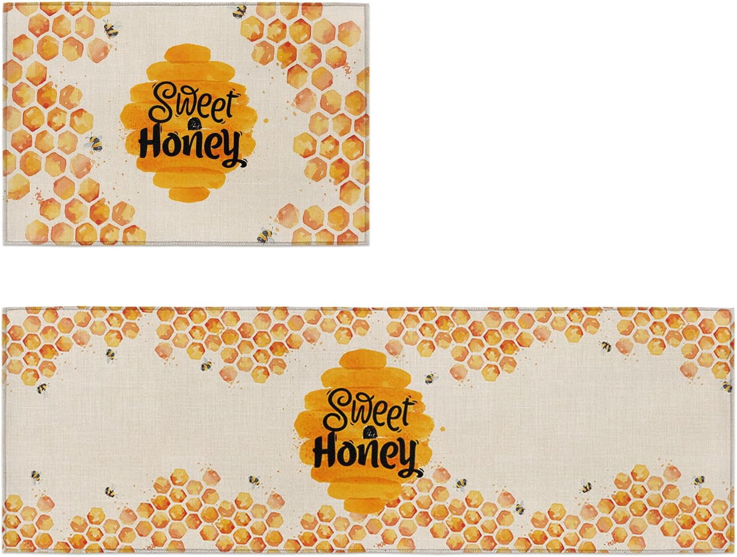 Honey 2 Pieces Kitchen Rug Set Non-Slip Backing Mat Throw for Kitchen ...