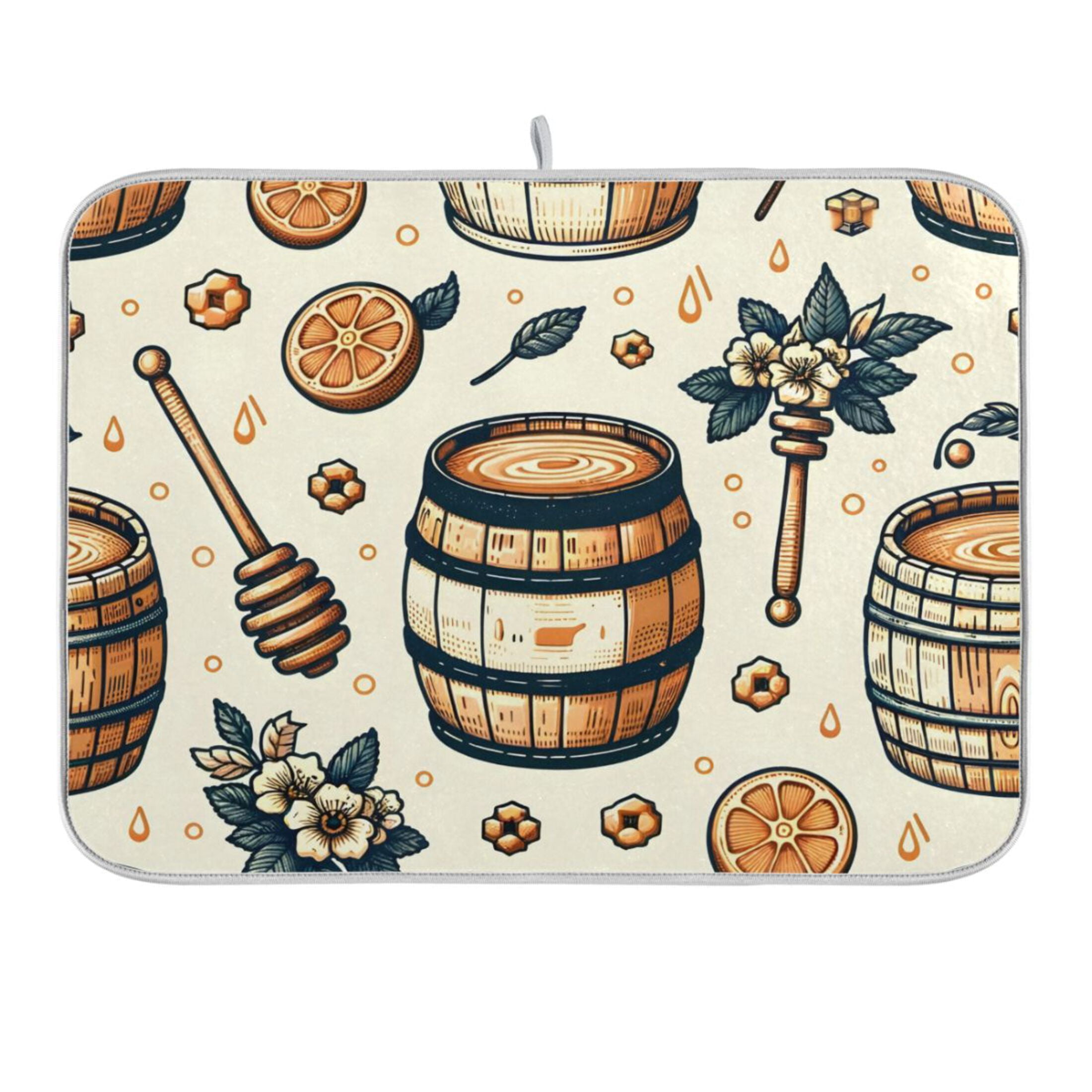 Honey Barrel with Orange Dish Drying Mat for Kitchen Counter 18x24 In ...