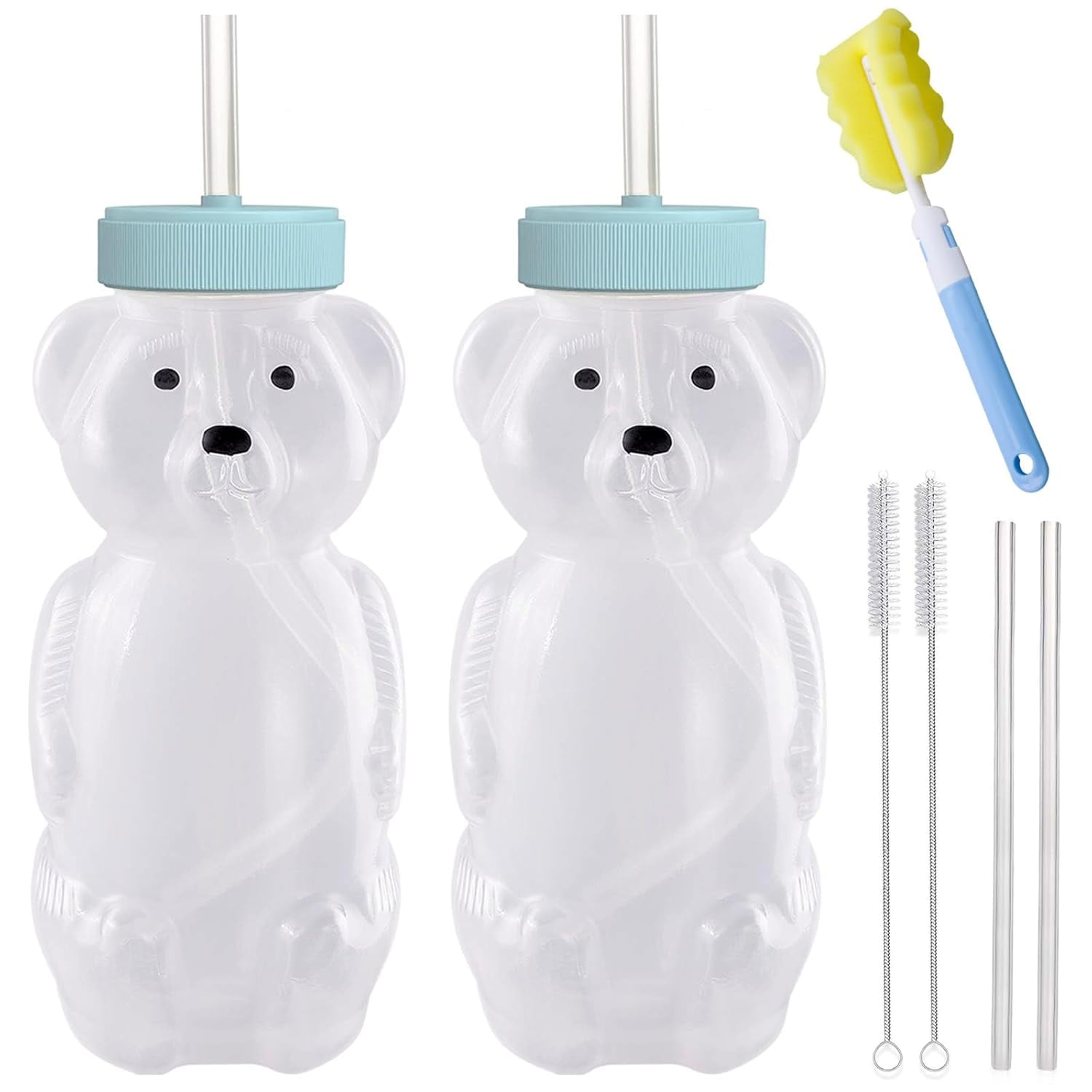 Honey Bear Straw Cups, Juice Bear Bottle Drinking Cup Long Straws with 4 Flexible Straws ...
