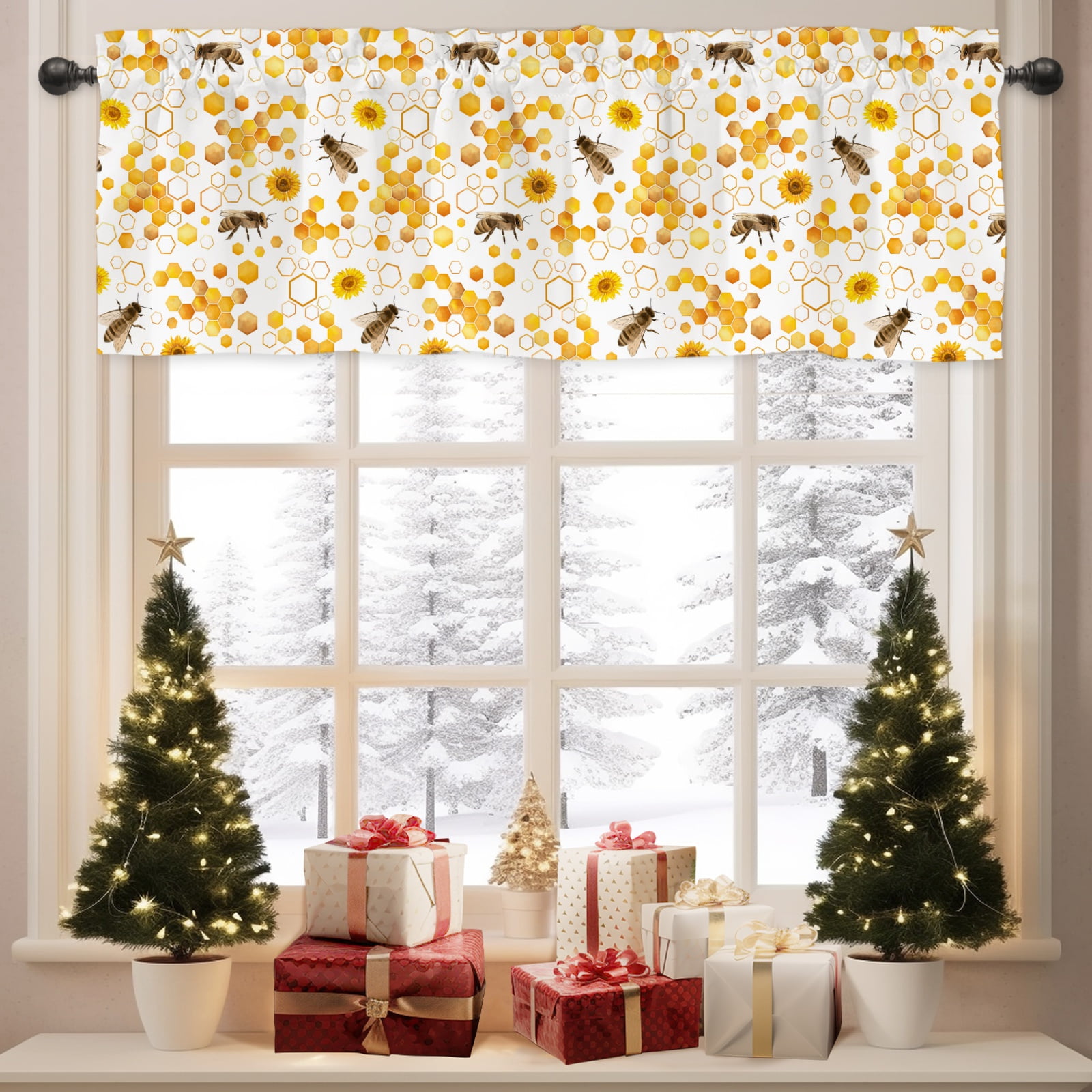 Honey Bee 1 PCS Window Treatment Valance for Living Room Rod Pocket ...