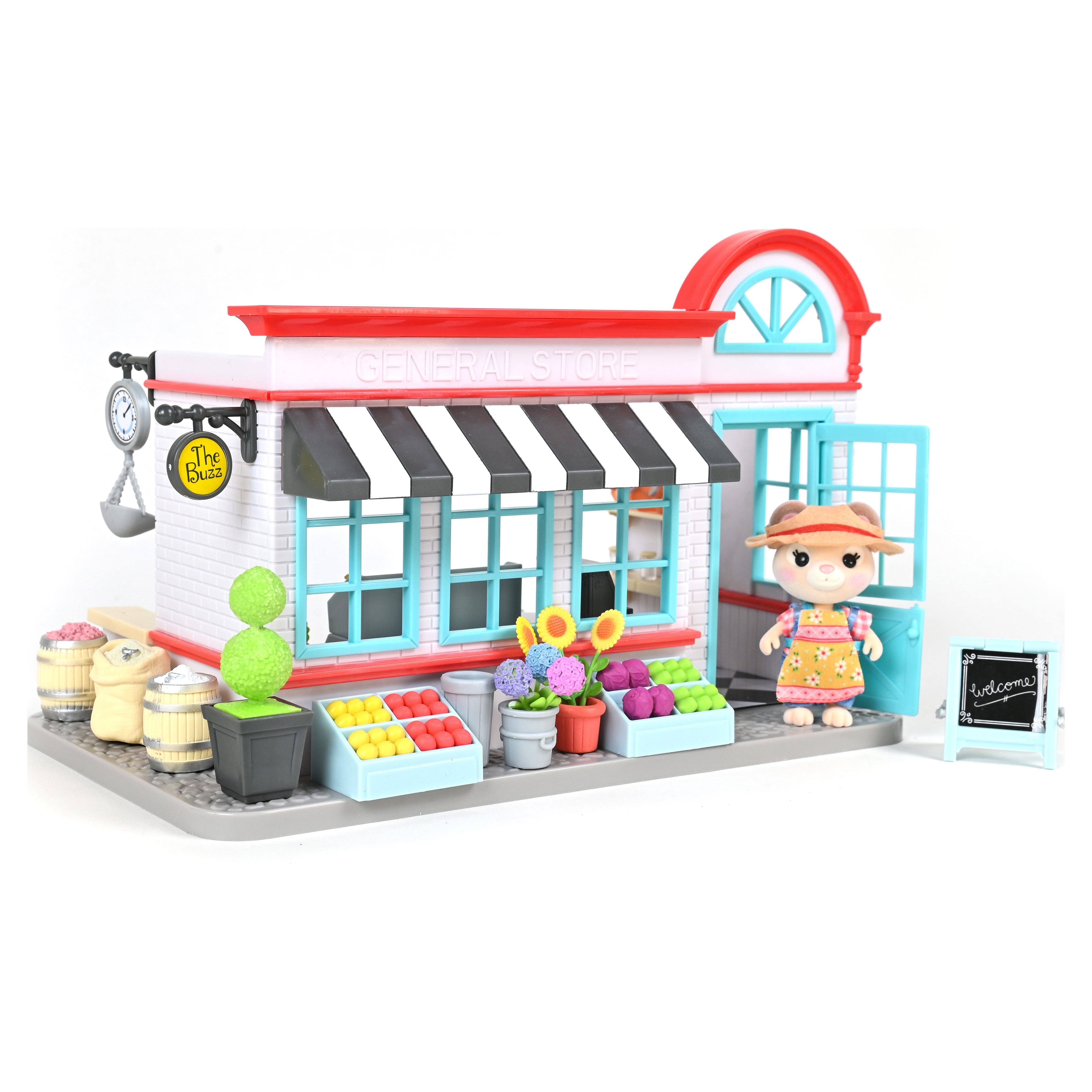 Honey Bee Acres Buzz General Store 8" Tall Dollhouse Playset, 56 Pieces ...