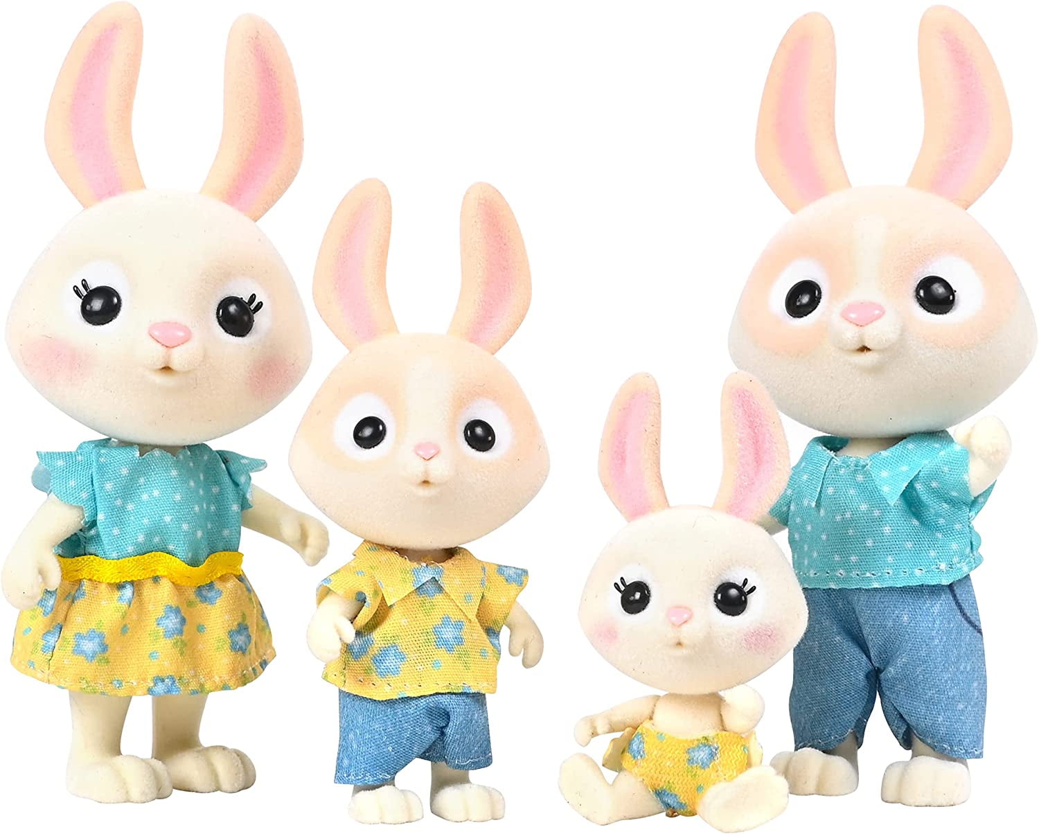 Honey Bee Acres The McScampers Rabbit Family, 4 Mini Flocked Doll Play ...