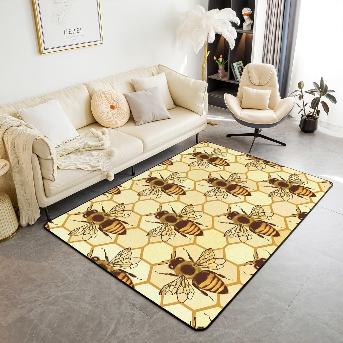 Honey Bee Area Rug Honeycomb Geometric Hexagon Decorative Carpet Set ...