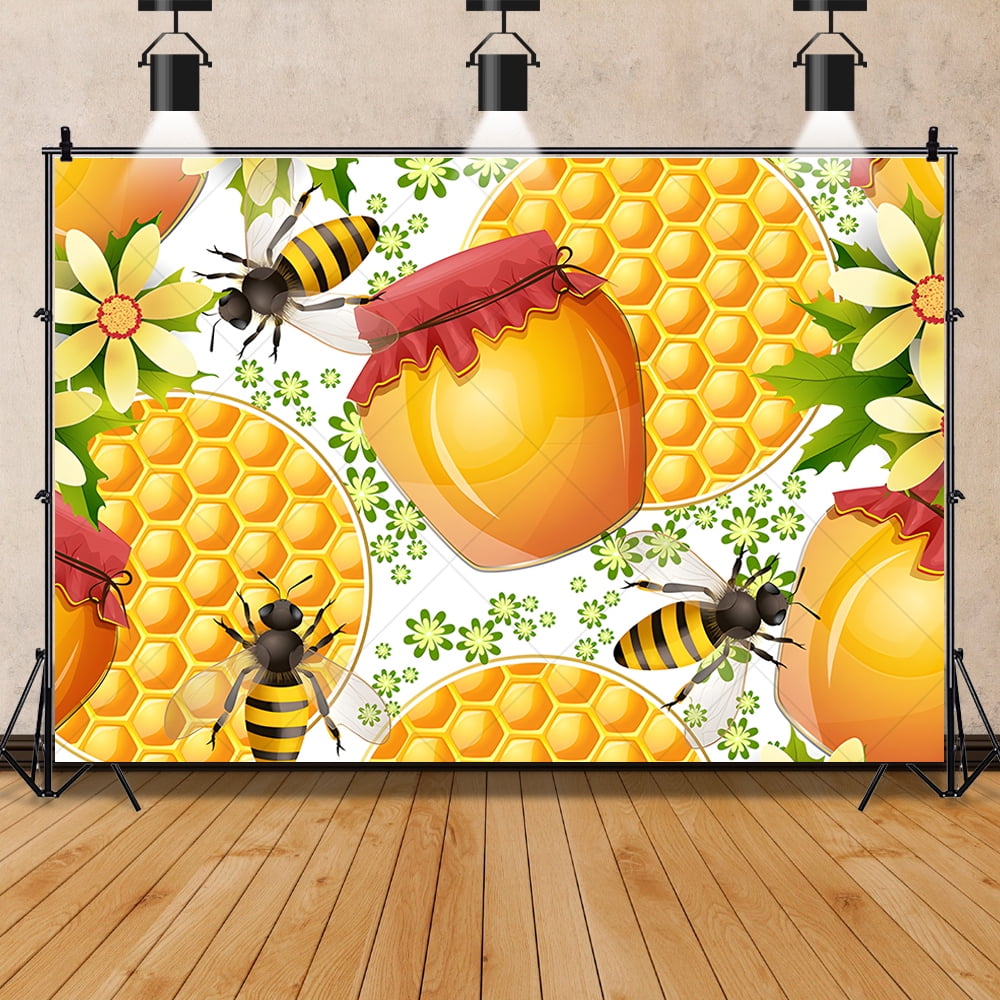 Honey Bee Backdrop Baby Birthday Glitter Gold Sunflowers Sweet Newborn ...