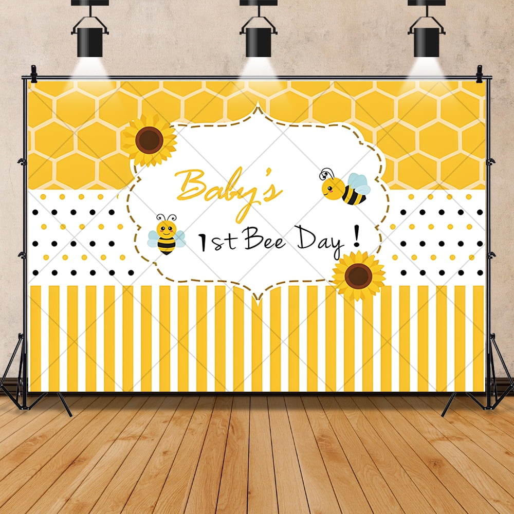 Honey Bee Backdrop Baby Birthday Glitter Gold Sunflowers Sweet Newborn ...
