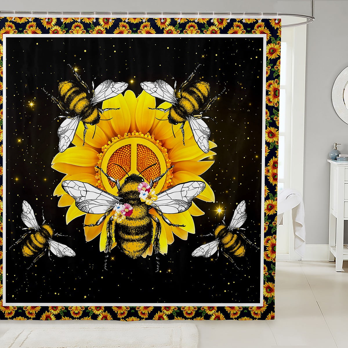 Honey Bee Bathroom Curtain Chic Sunflower Bath Curtain for Girls Women ...