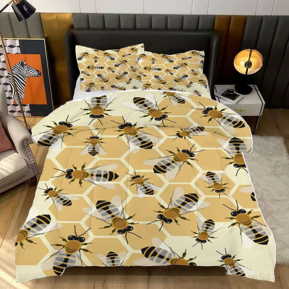 Honey Bee Bee Honeycomb Pattern Comforter Set Twin Size Bedding Set For ...