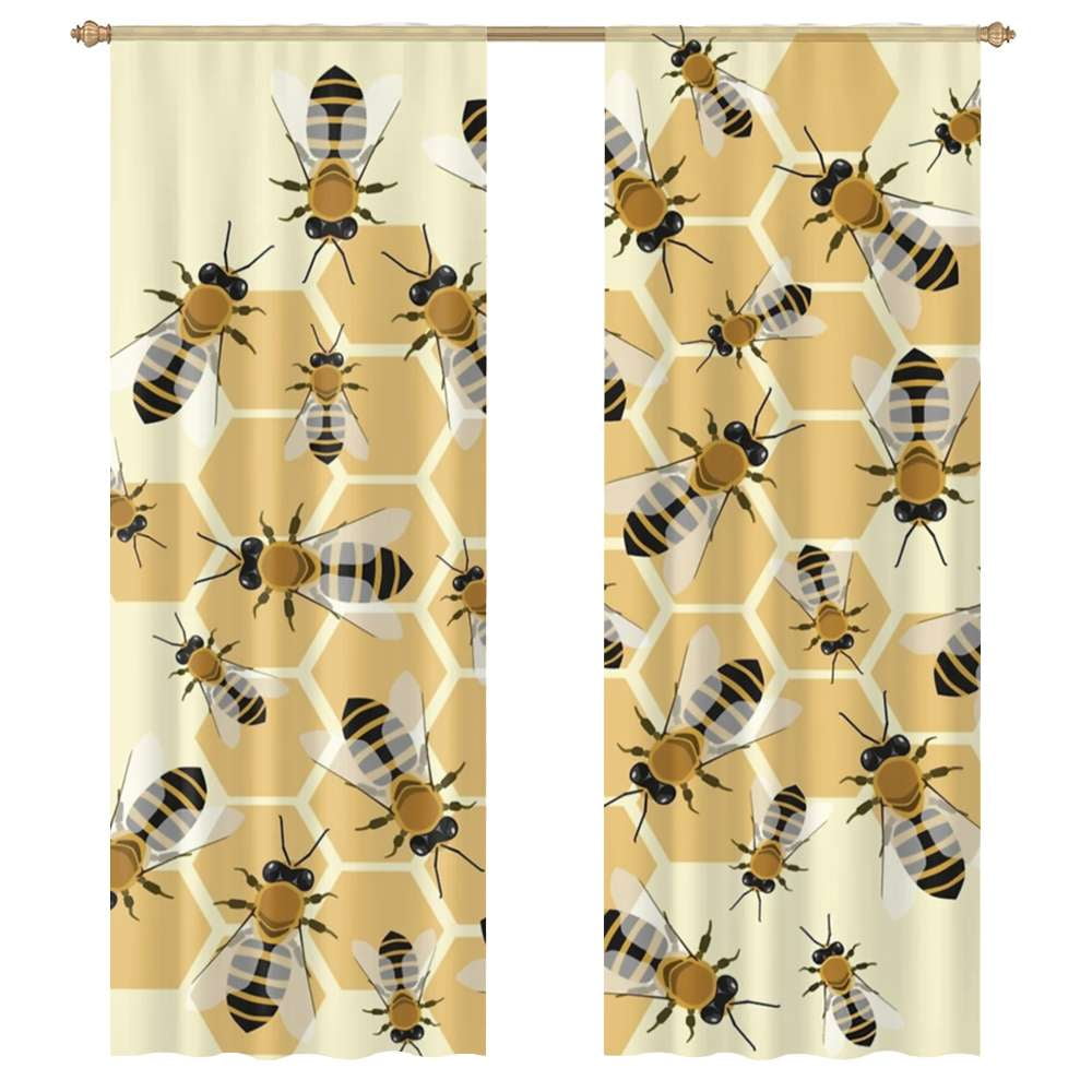 Honey Bee Bee Honeycomb Pattern Tulle Curtains For Living Room Chiffon ...
