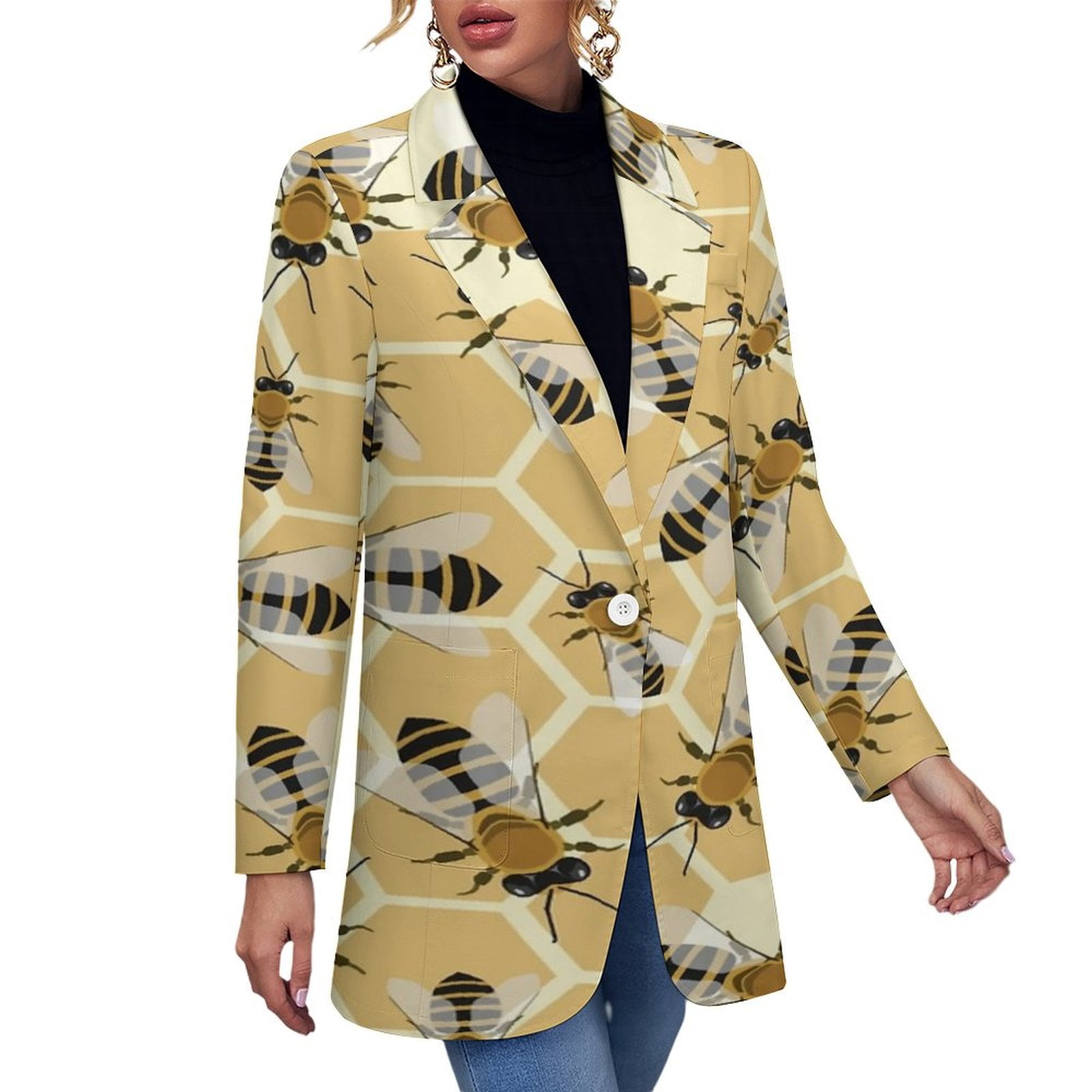 Honey Bee Bee Honeycomb Pattern Woman Casual Loose Suits Summer Jacket ...