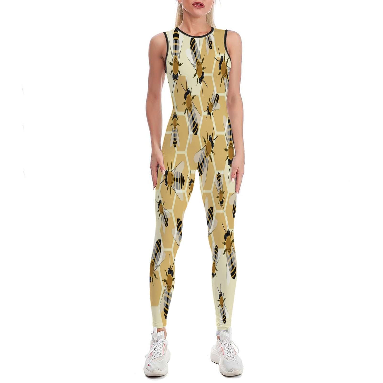 Honey Bee Bee Honeycomb Pattern Women's One Piece Yoga Jumpsuits ...