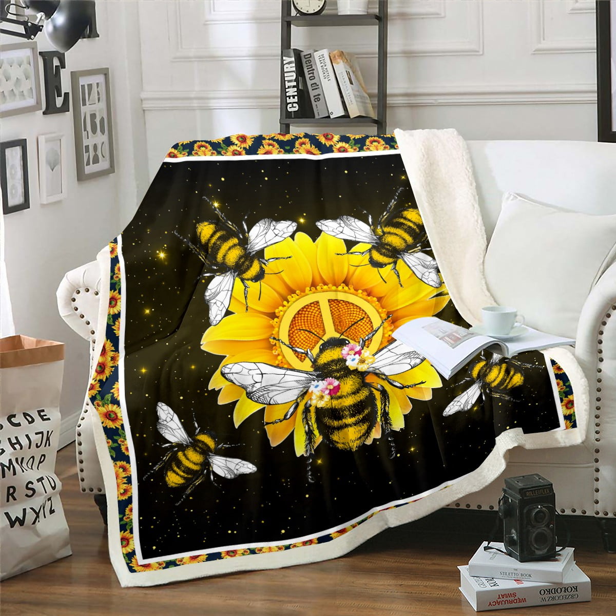 Honey Bee Blanket Chic Sunflower Throw Blanket for Bed for Girls Women ...